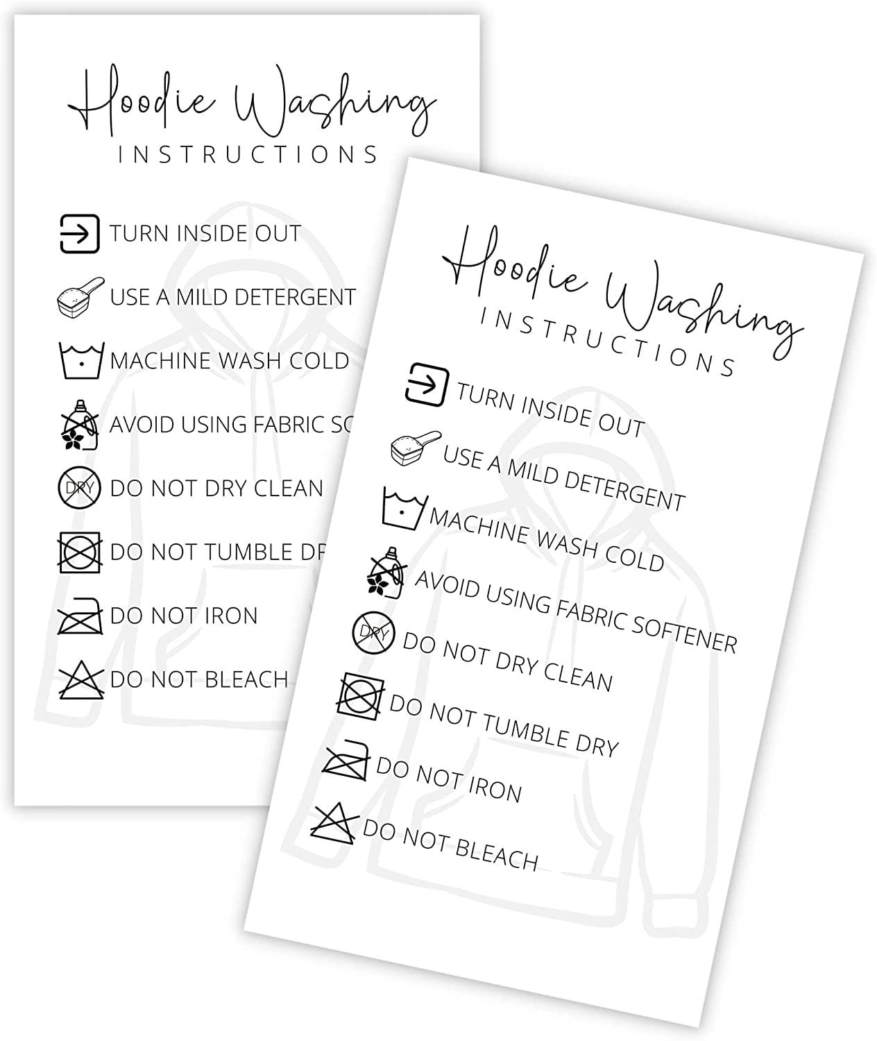 Hoodie Washing Instructions Care Card 50pk Size 2 x 3.5 inches business ...