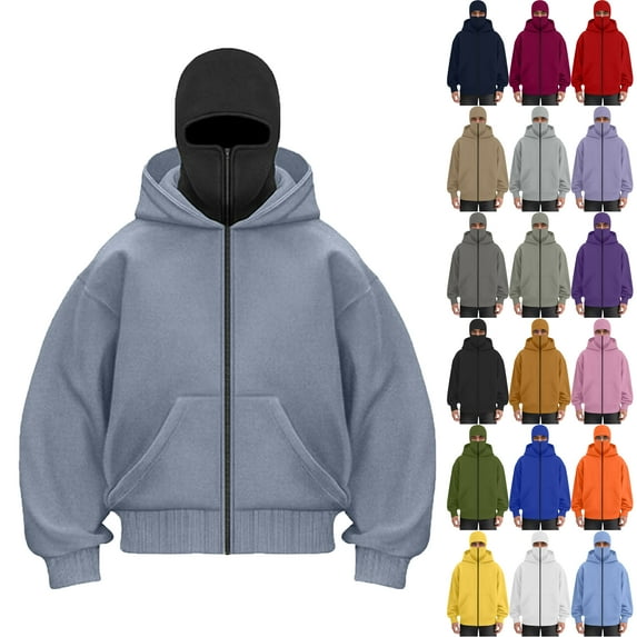 Hoodie for Man Full Zip Double Hat Hooded Sweatshirt Windproof Dust ...