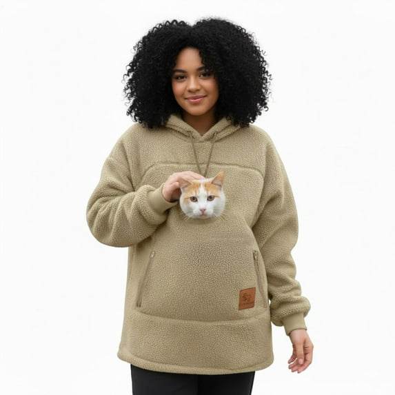 Hoodie with Cat Pouch | Pet Care Hoodie Long Sleeve Warm Fleece Fall ...