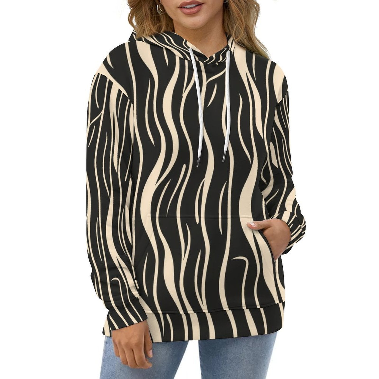 Hoodies Abstract Wavy Pattern Long Sleeve Casual Hoodie Winter Oversized Loose Hooded ...