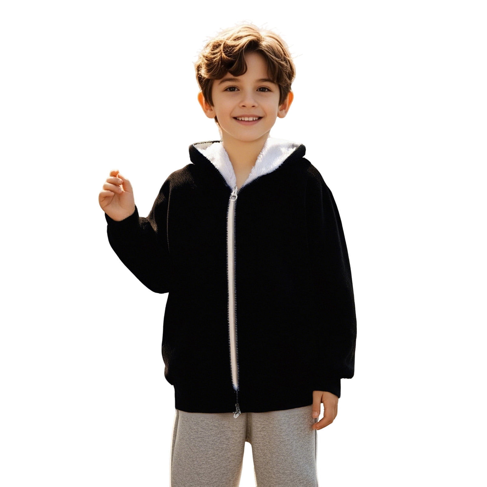 Hoodies Boys Black Full Zipper Hoodies Long Sleeve Soft Sweatshirts Top ...
