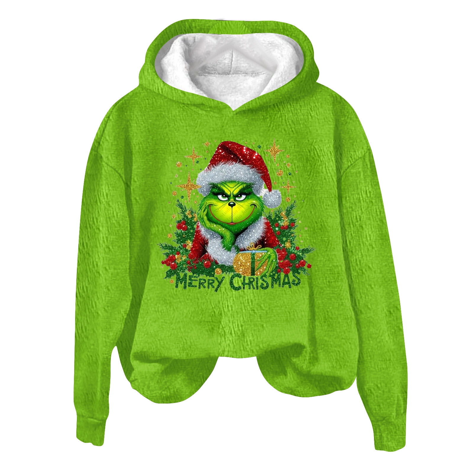 Hoodies For Women Grinch Hoodie Adult Festive Green Christmas Hoodie With Santa Hat Design Cozy ...