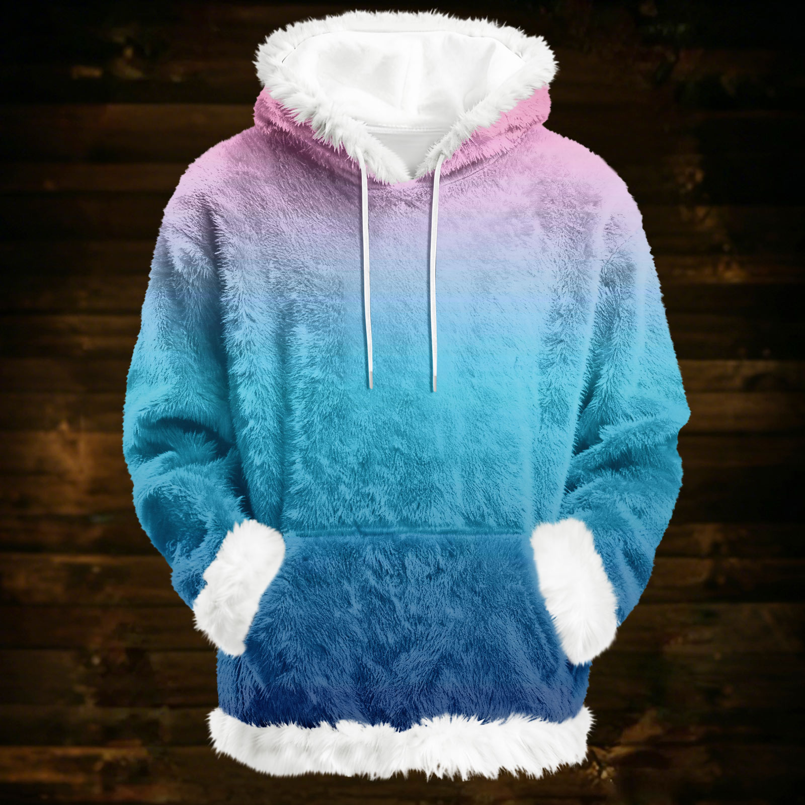 Hoodies For Women Oversized Winter Plush Cute Gradient Print Flannel ...