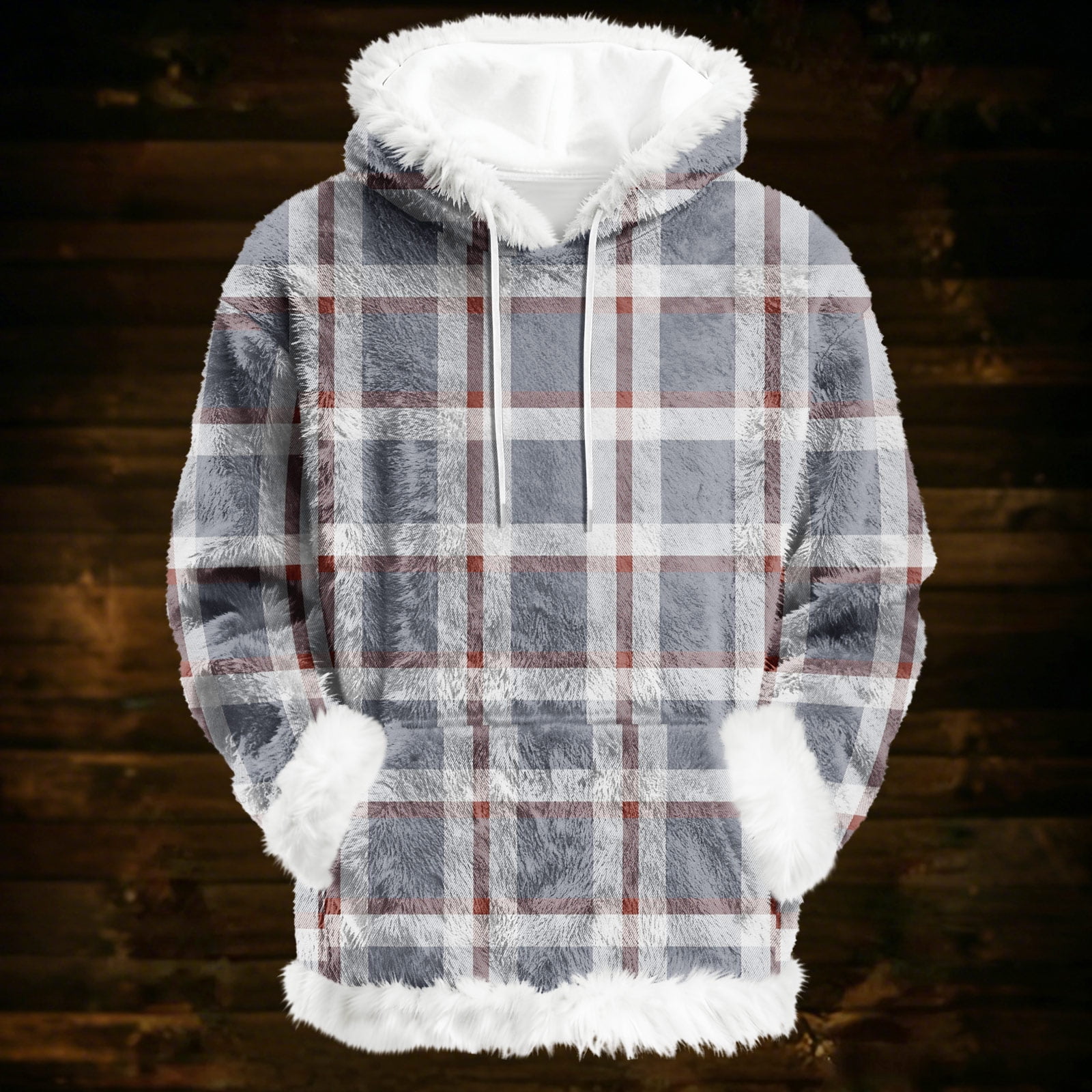 Hoodies For Women Oversized Winter Plush Cute Grid Print Flannel Hooded ...
