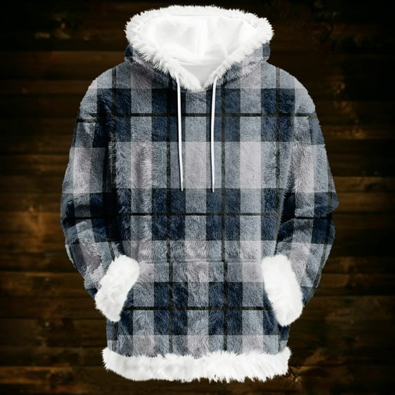 Hoodies For Women Oversized Winter Plush Cute Grid Print Flannel Hooded ...