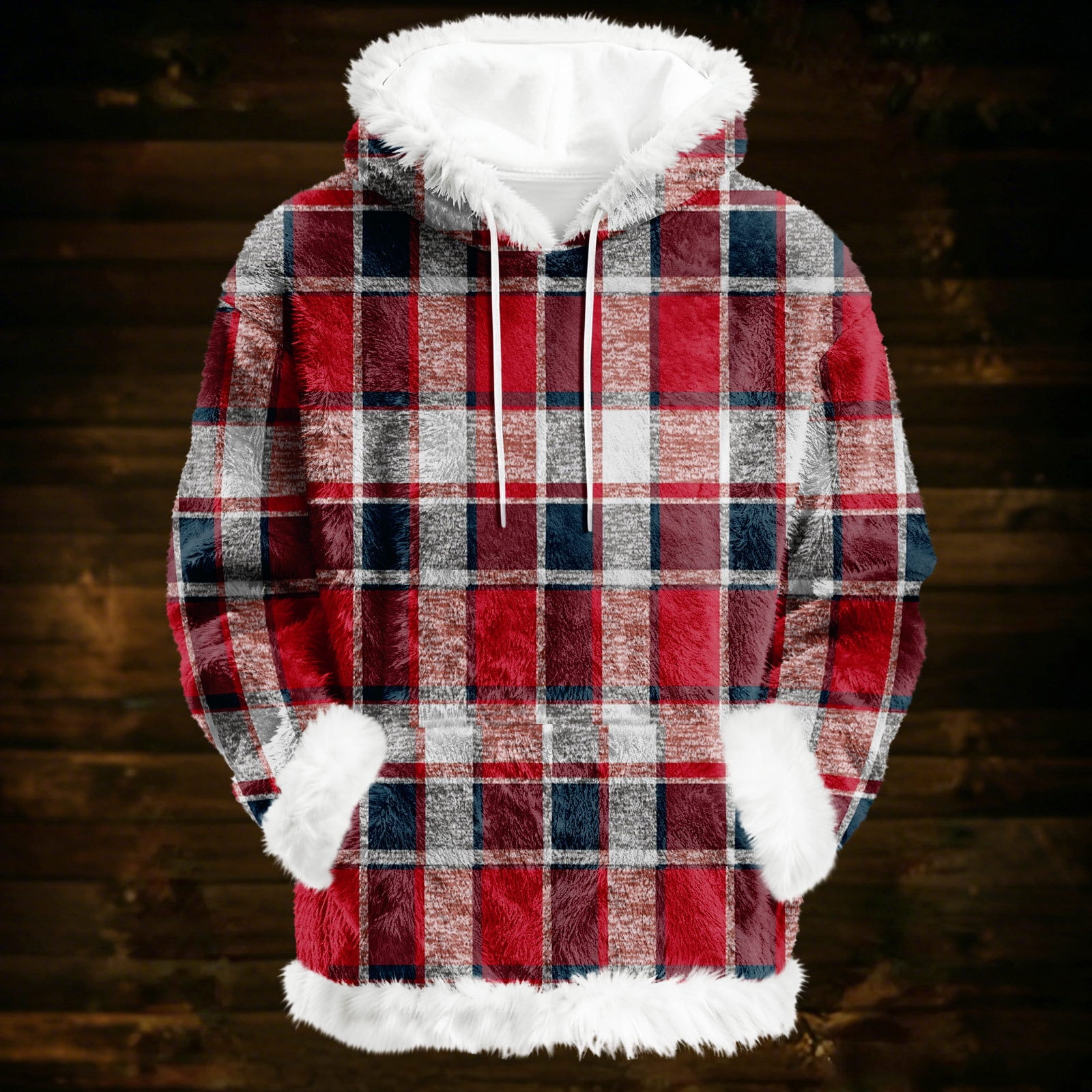 Hoodies For Women Oversized Winter Plush Cute Grid Print Flannel Hooded ...