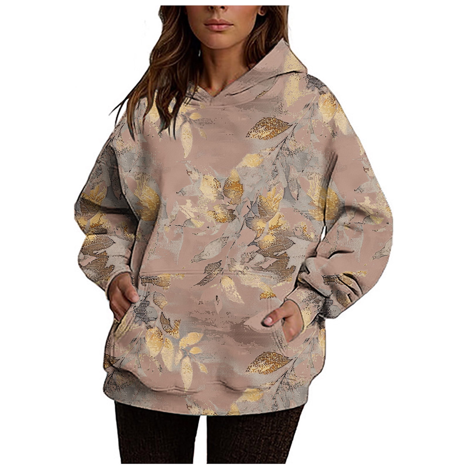 Hoodies for Women Trendy Maple-Leaf Print Oversized Christmas Fleece ...