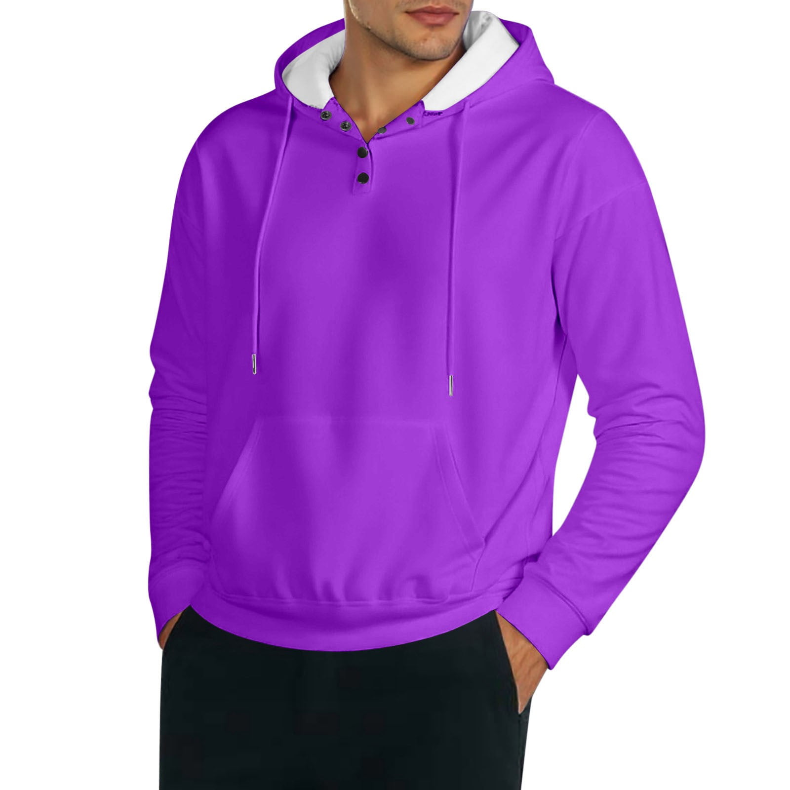 Hoodies,Men Autumn Winter Button Open Solid Color Hooded Sweatshirt ...