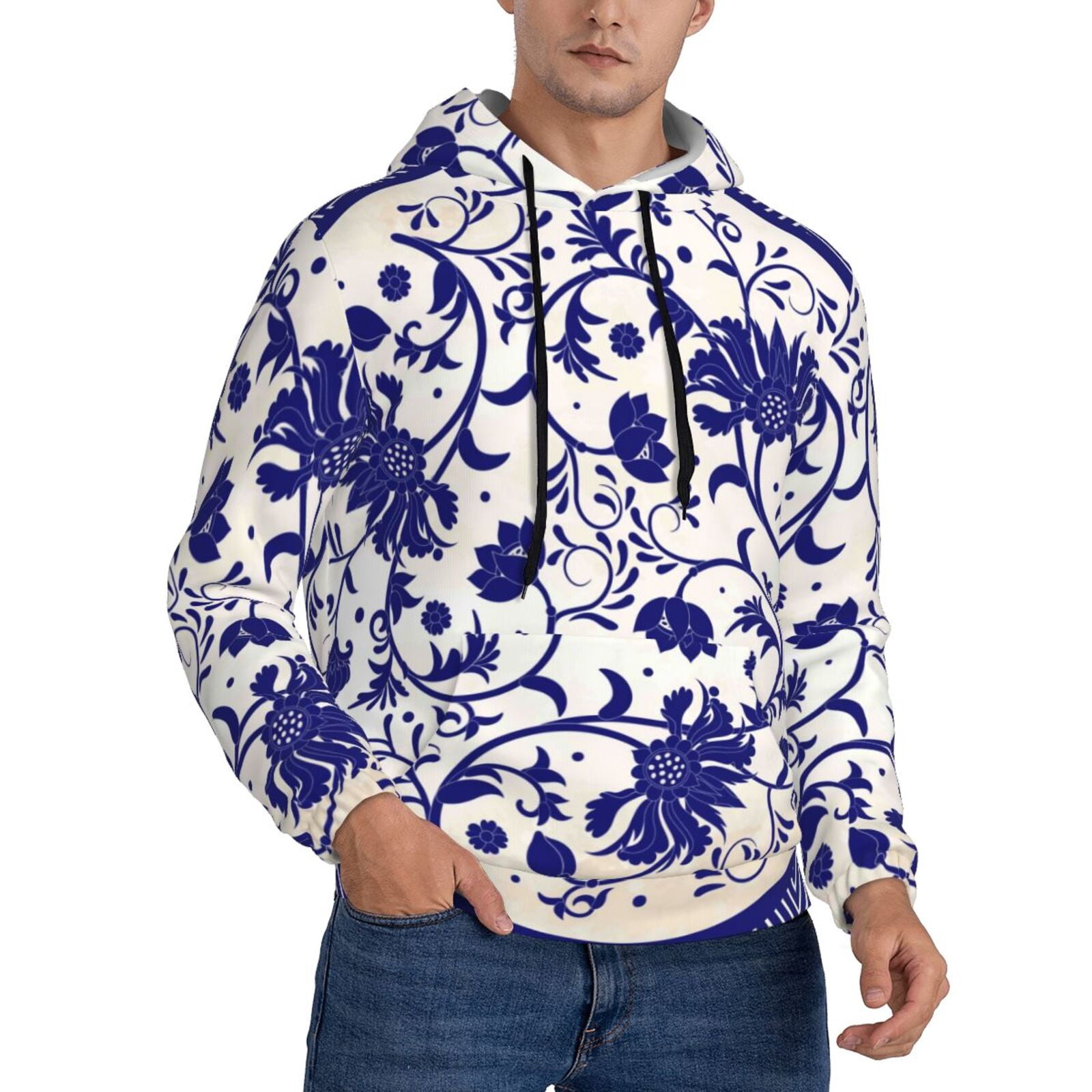 Hoodies for Men - Blue And White Porcelain Essentials Hoodie ...