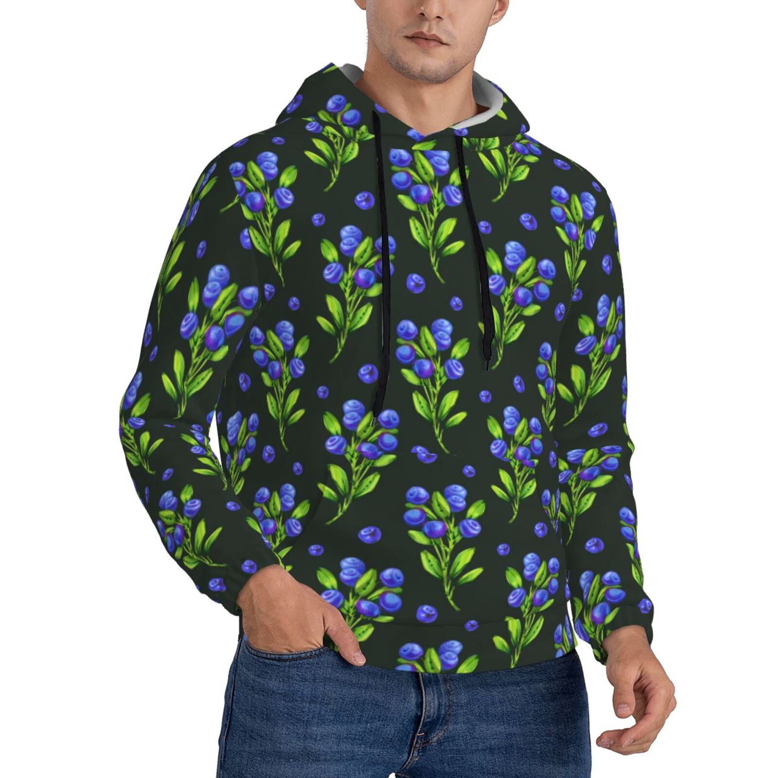 Hoodies for Men - Blueberries Print black Long Sleeve Comfrt Men'S ...