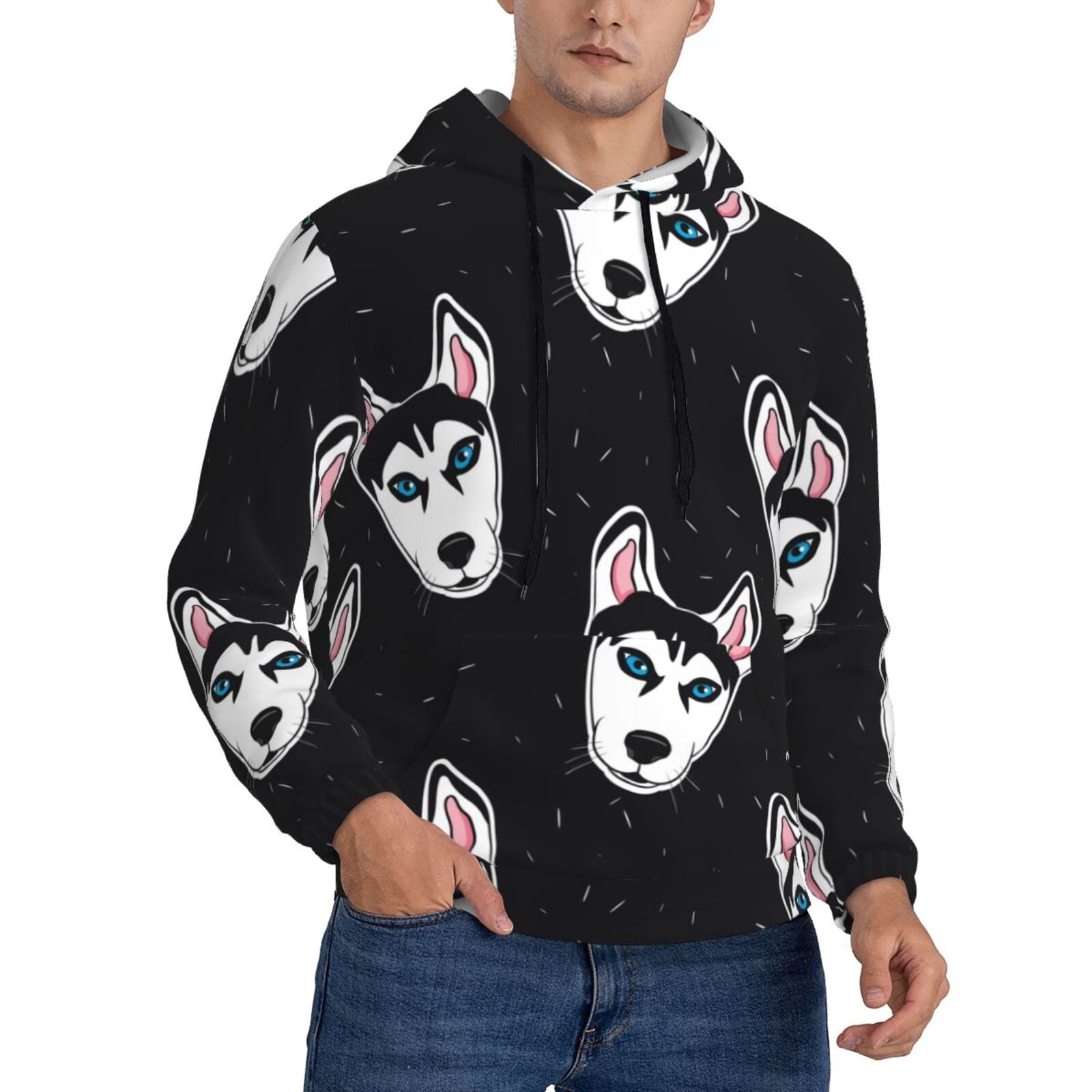 Hoodies for Men - Cute Cartoon Husky Funny Long Sleeve Comfrt Men'S ...