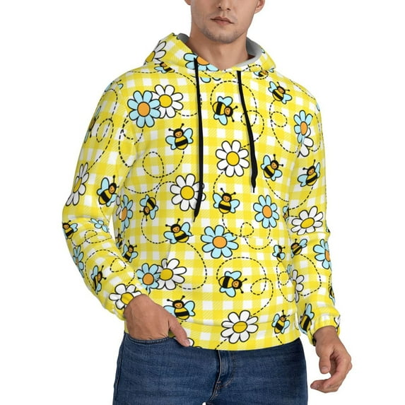 Hoodies for Men - Cute bees daisies yellow checkered Long Sleeve Comfrt ...