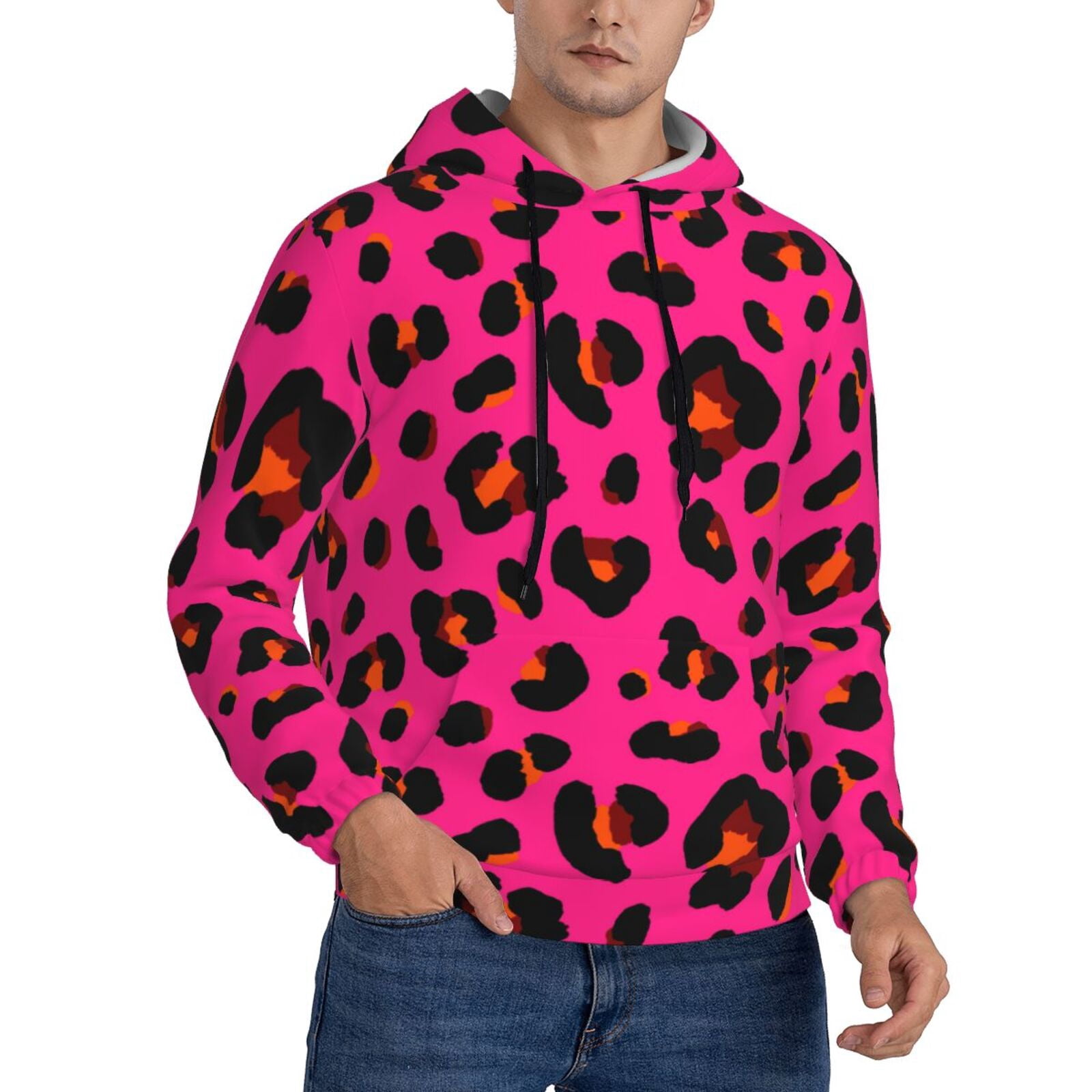 Hoodies for Men - Large Leopard red print Long Sleeve Comfrt Men'S ...