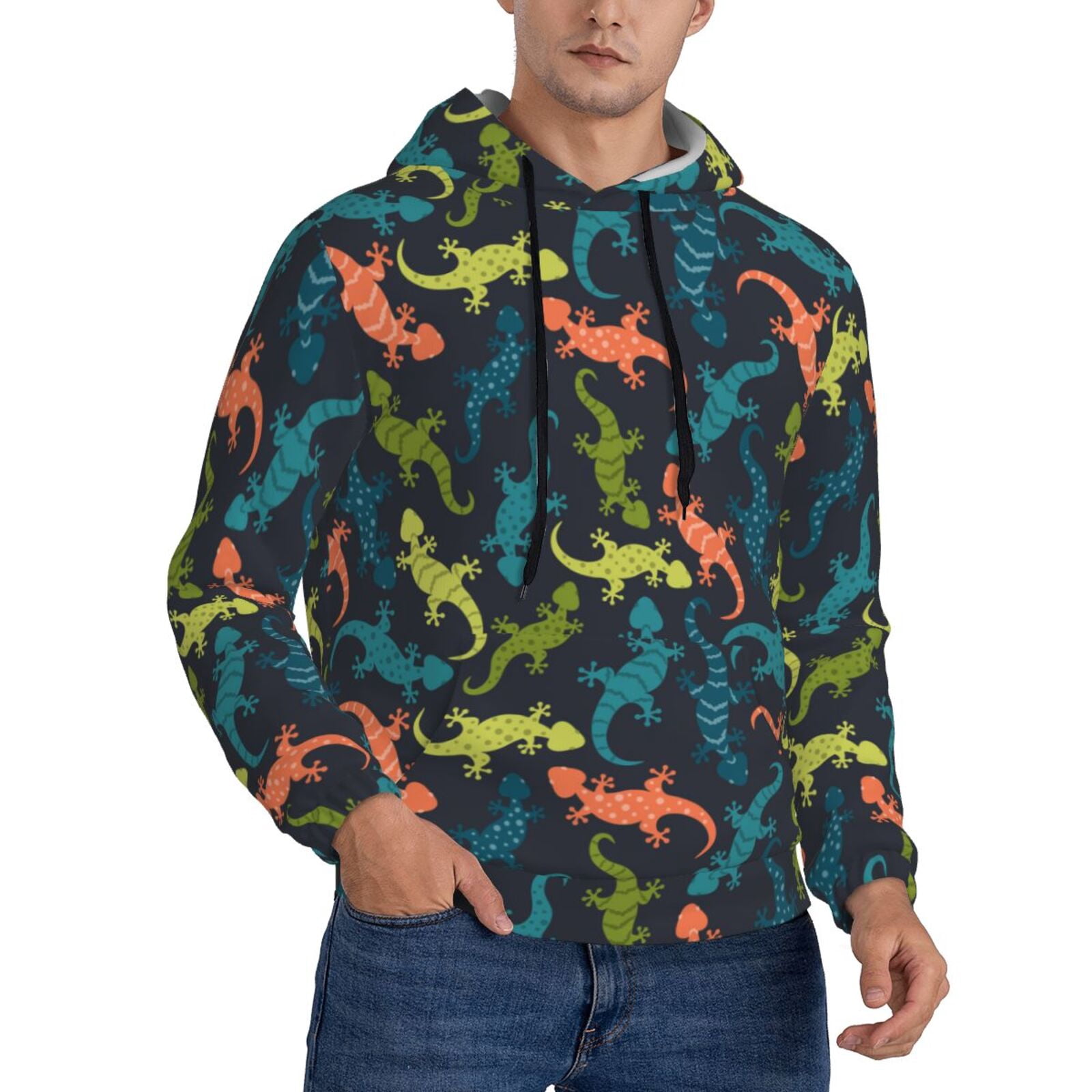 Hoodies for Men - Multicolor Cute Lizard Gecko Long Sleeve Men'S ...