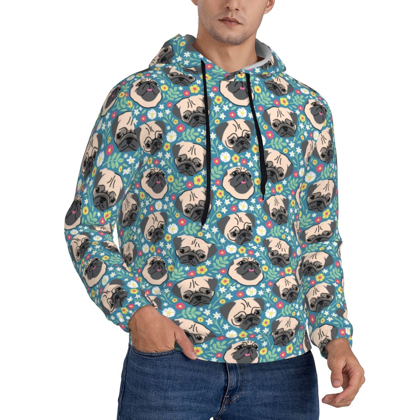 Hoodies for Men - PUG HEAD And Flower Essentials Hoodie Sweatshirts for ...