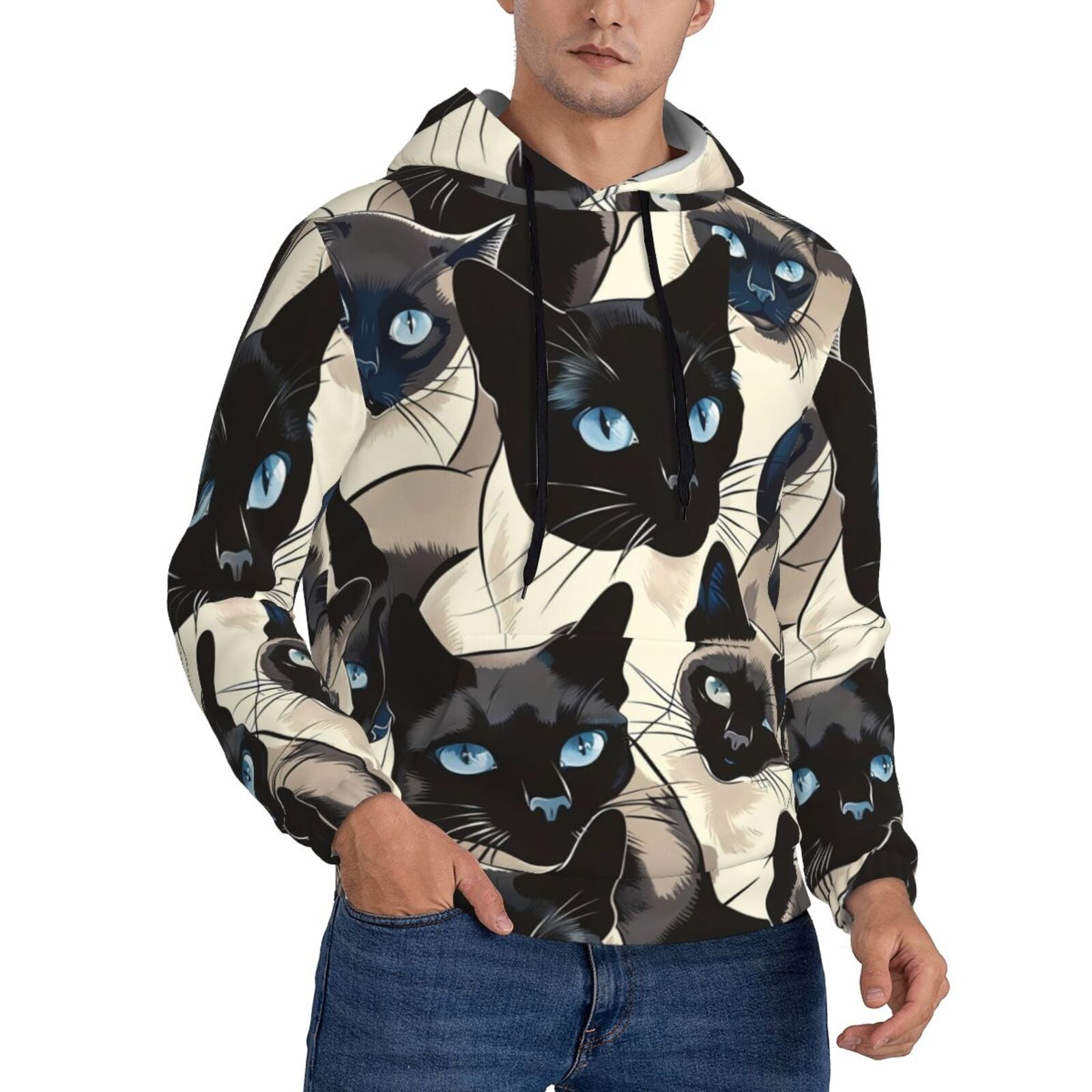 Hoodies for Men - Siamese Cat Blue Eyes Pattern Long Sleeve Men'S ...