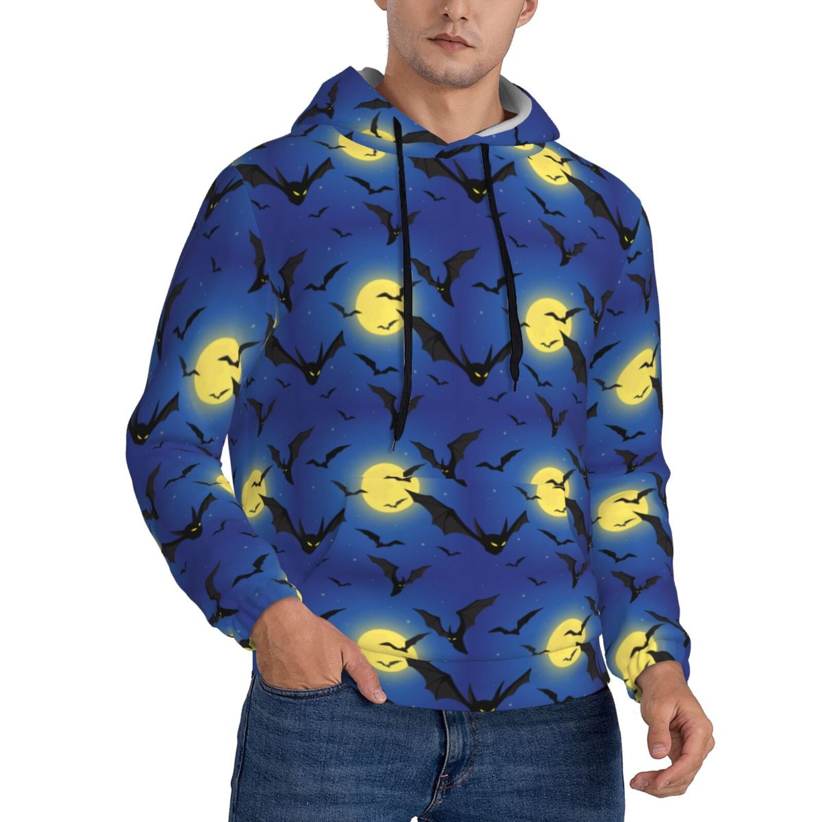 Hoodies for Men - cool bats blue night starry sky Long Sleeve Comfrt ...