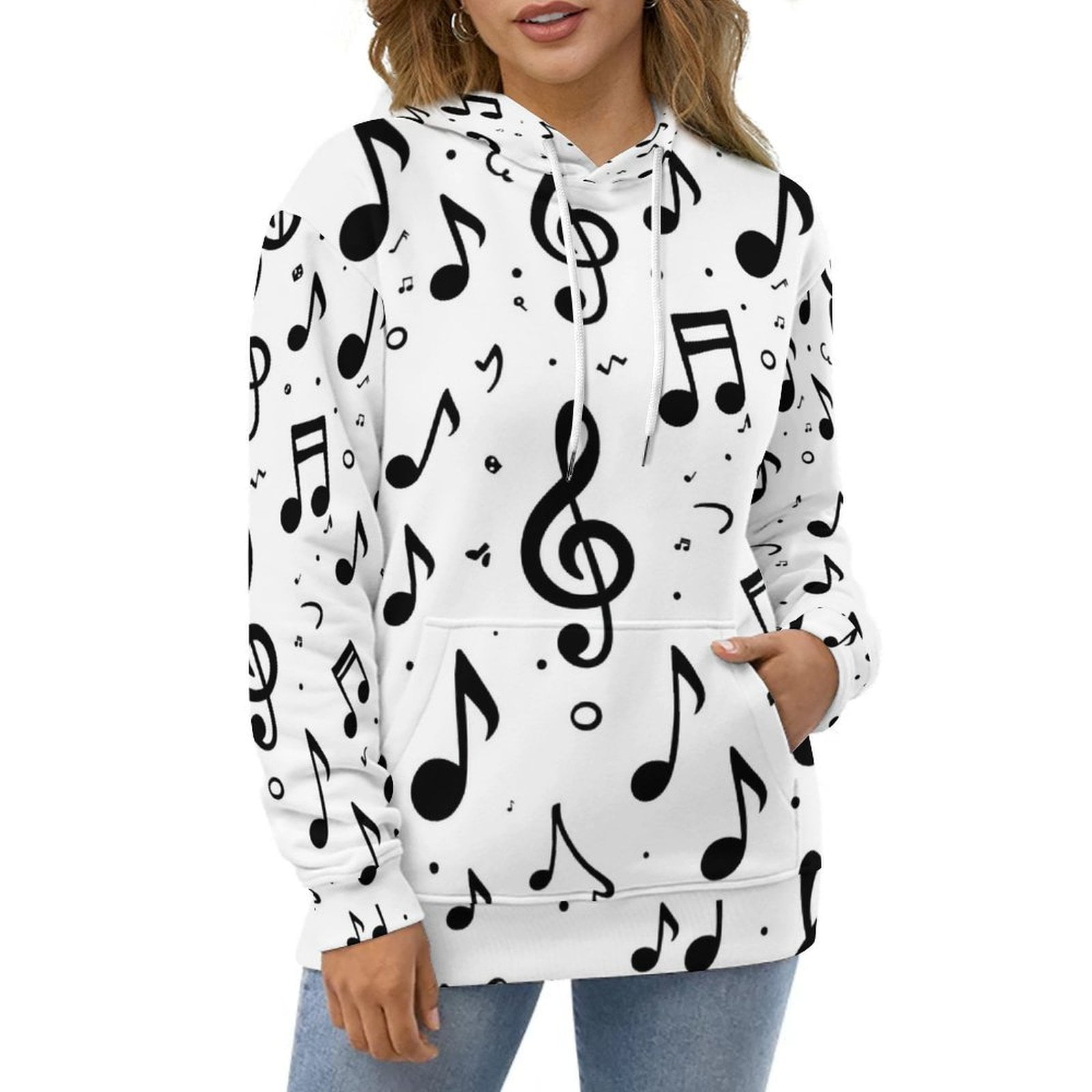 Hoodies Musical Notes Background Classic Hoodie Female Long Sleeve ...
