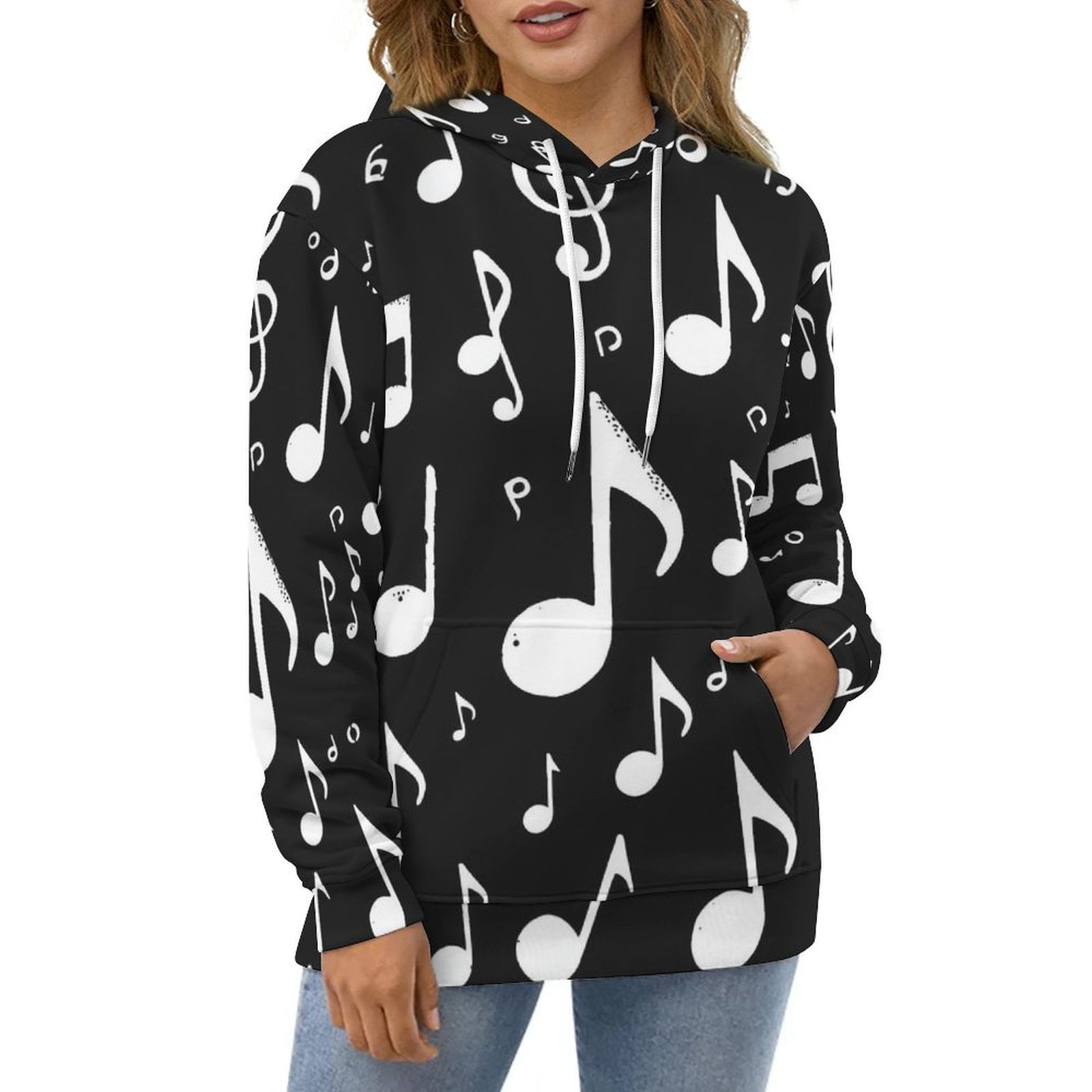 Hoodies Musical Notes Background Long Sleeve Casual Hoodie Winter ...
