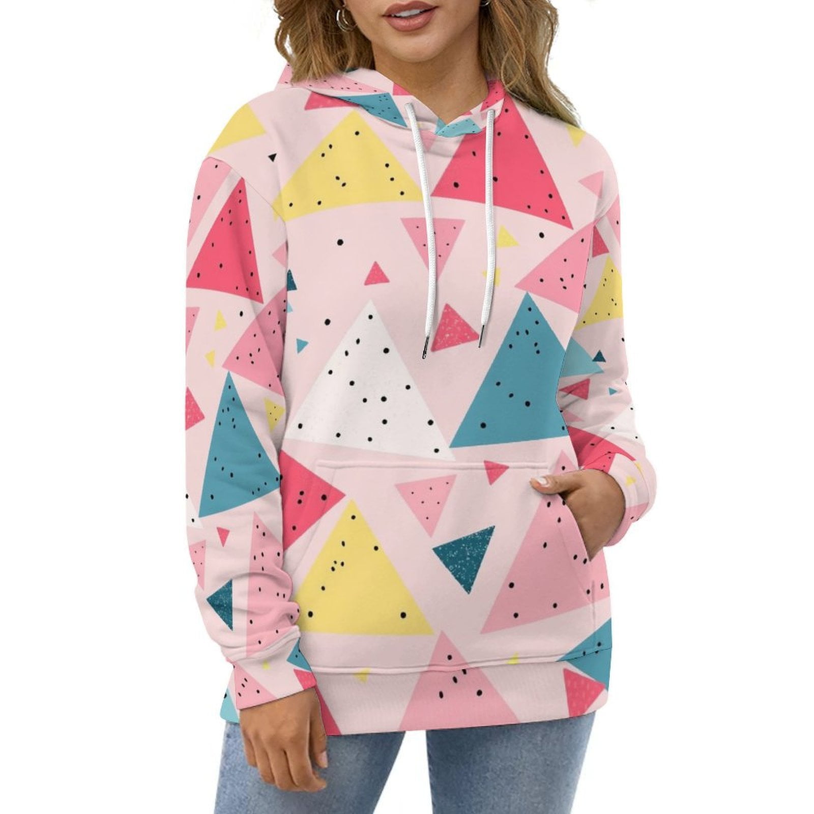 Hoodies Pink Triangle Pattern Long Sleeve Casual Hoodie Winter ...
