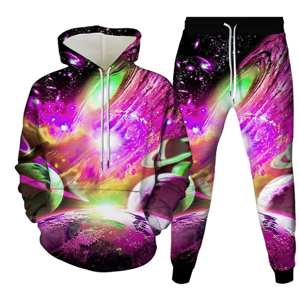 Hoodies Sets Men Autumn Moon Universe Galaxy Planets 3D Printed ...