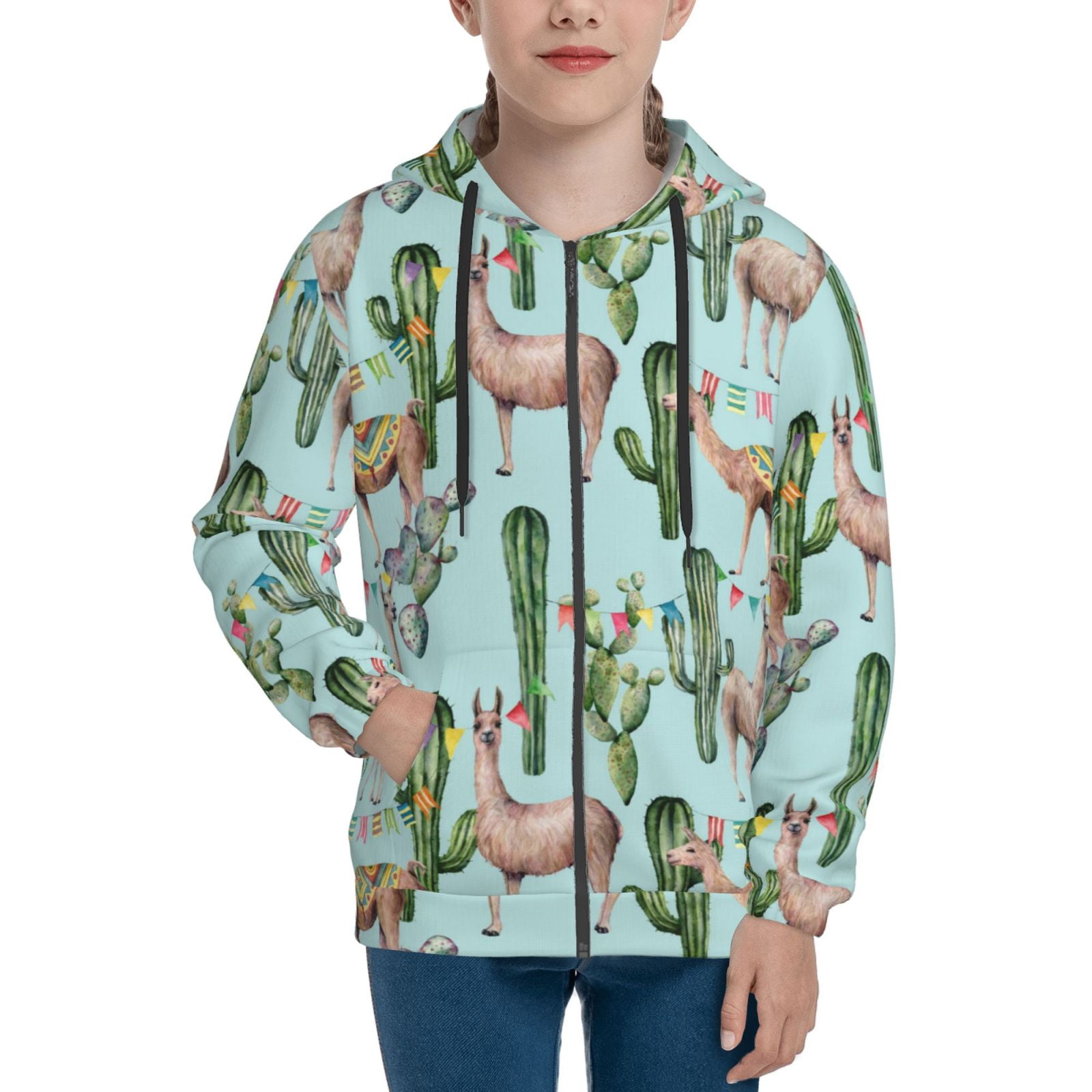 Hoodies for Teen Girls Boys - Alpaca llama cactus flag green Warm Boys ...