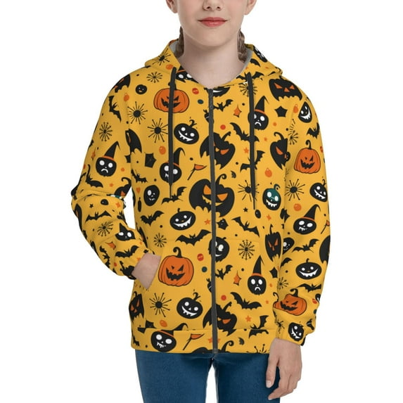 Hoodies for Teen Girls Boys - Black Pumpkin Bat Halloween A Warm Boys ...