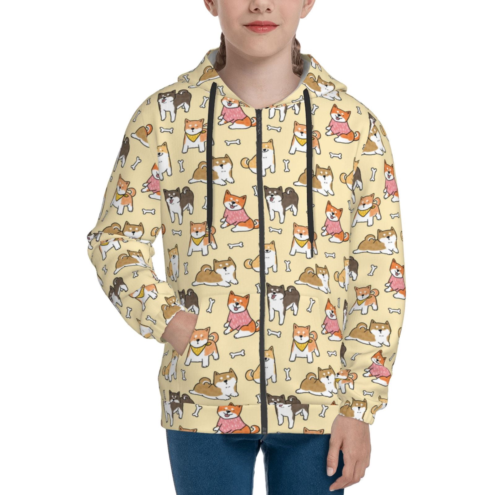 Hoodies for Teen Girls Boys, Cartoon Shiba Inu Dog Long Sleeve Youth ...