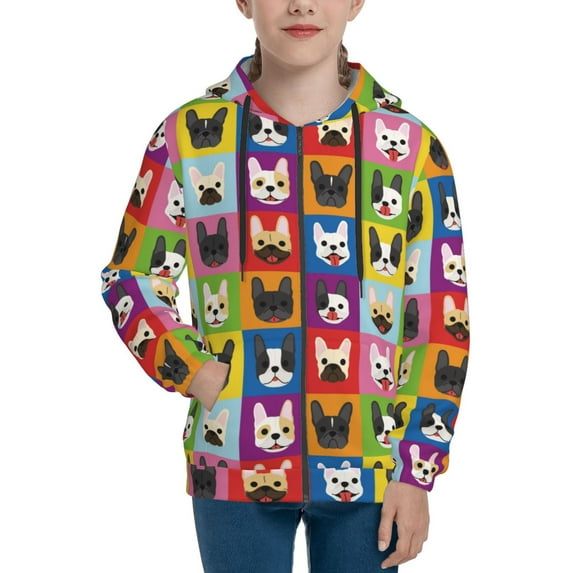 Hoodies for Teen Girls Boys - Colorful bulldog Warm Boys' Fashion Zip ...