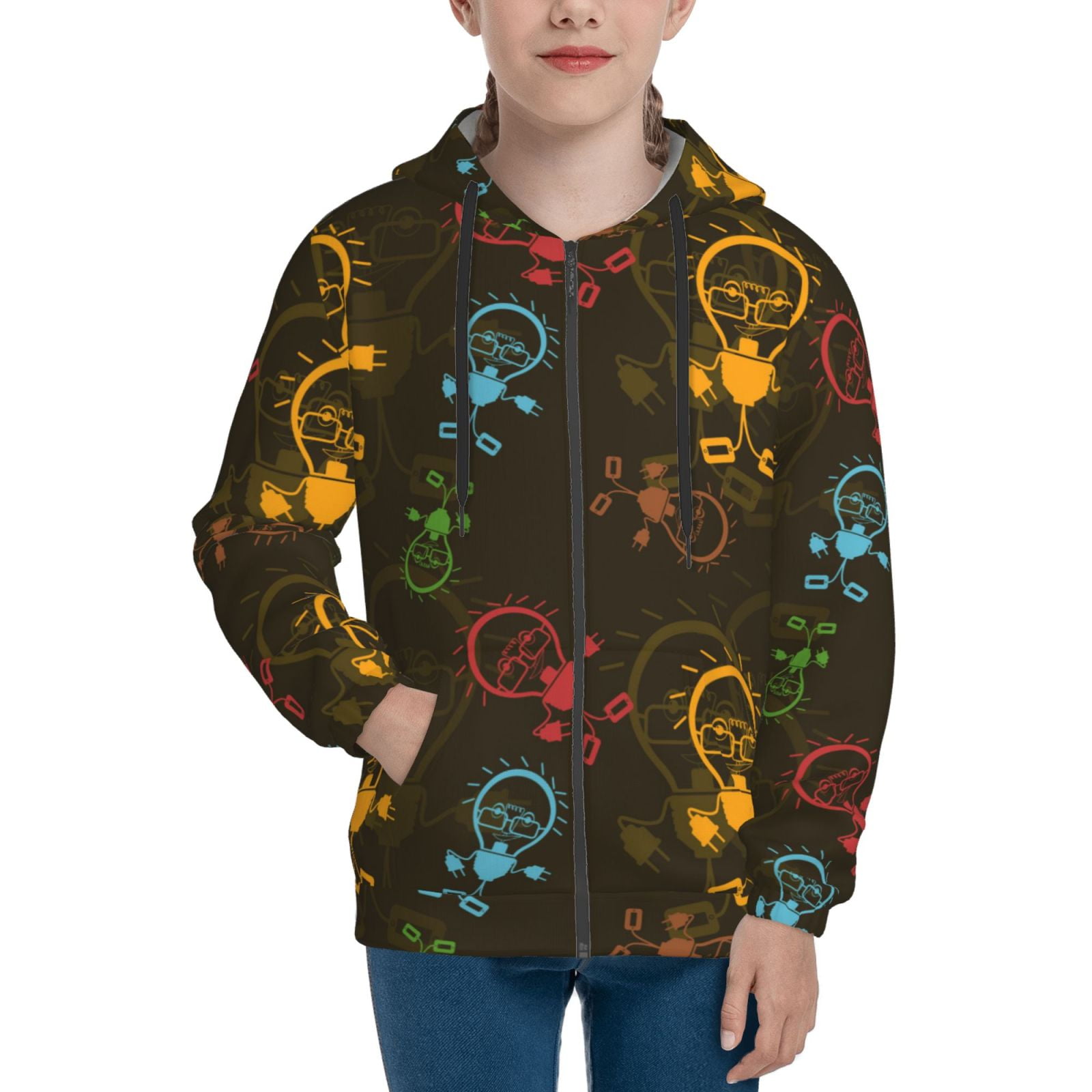 Hoodies for Teen Girls Boys, Light Bulb funny print Long Sleeve Youth Kids Essentials Zip Up ...