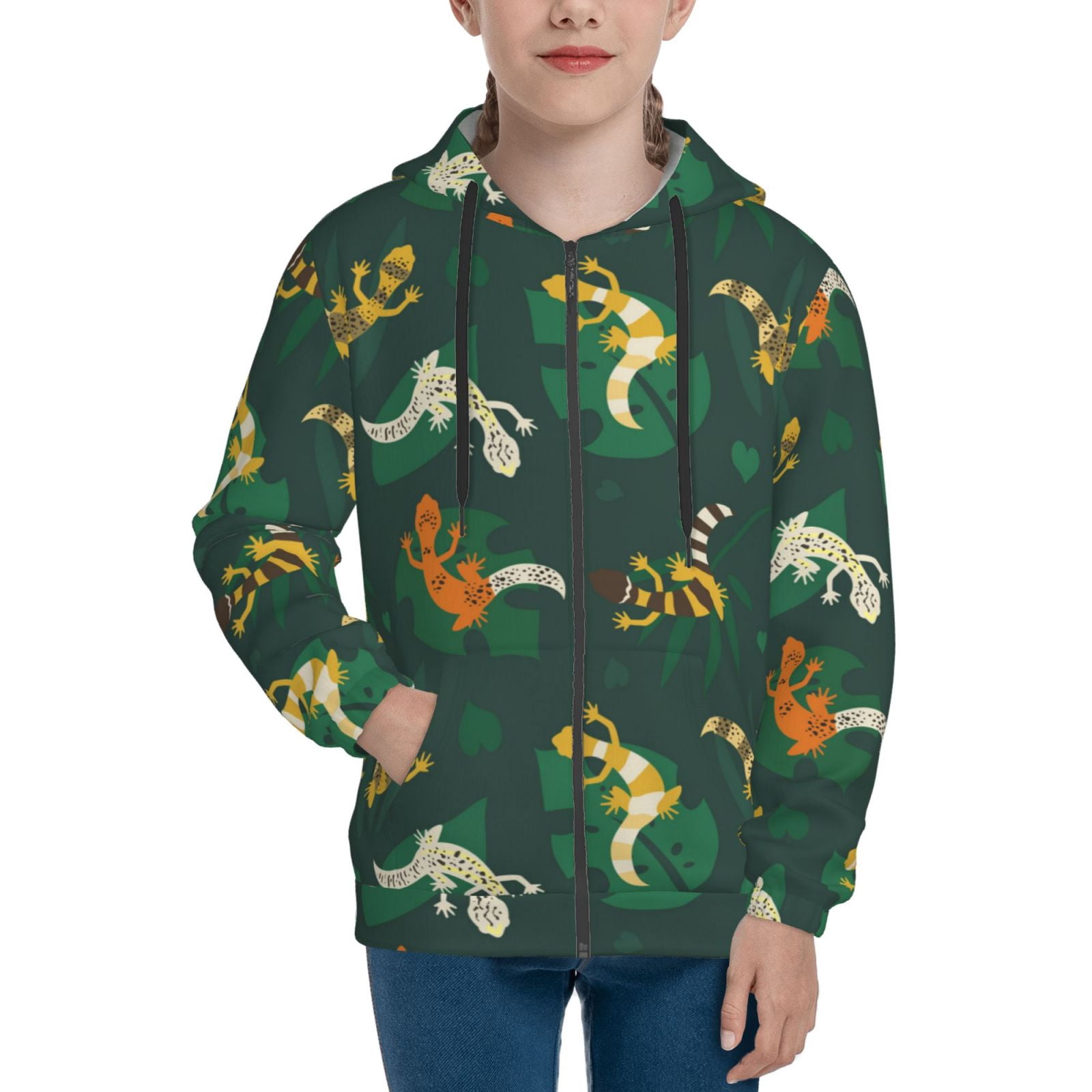 Hoodies for Teen Girls Boys, Striped Cute Lizard Gecko Plant Long ...