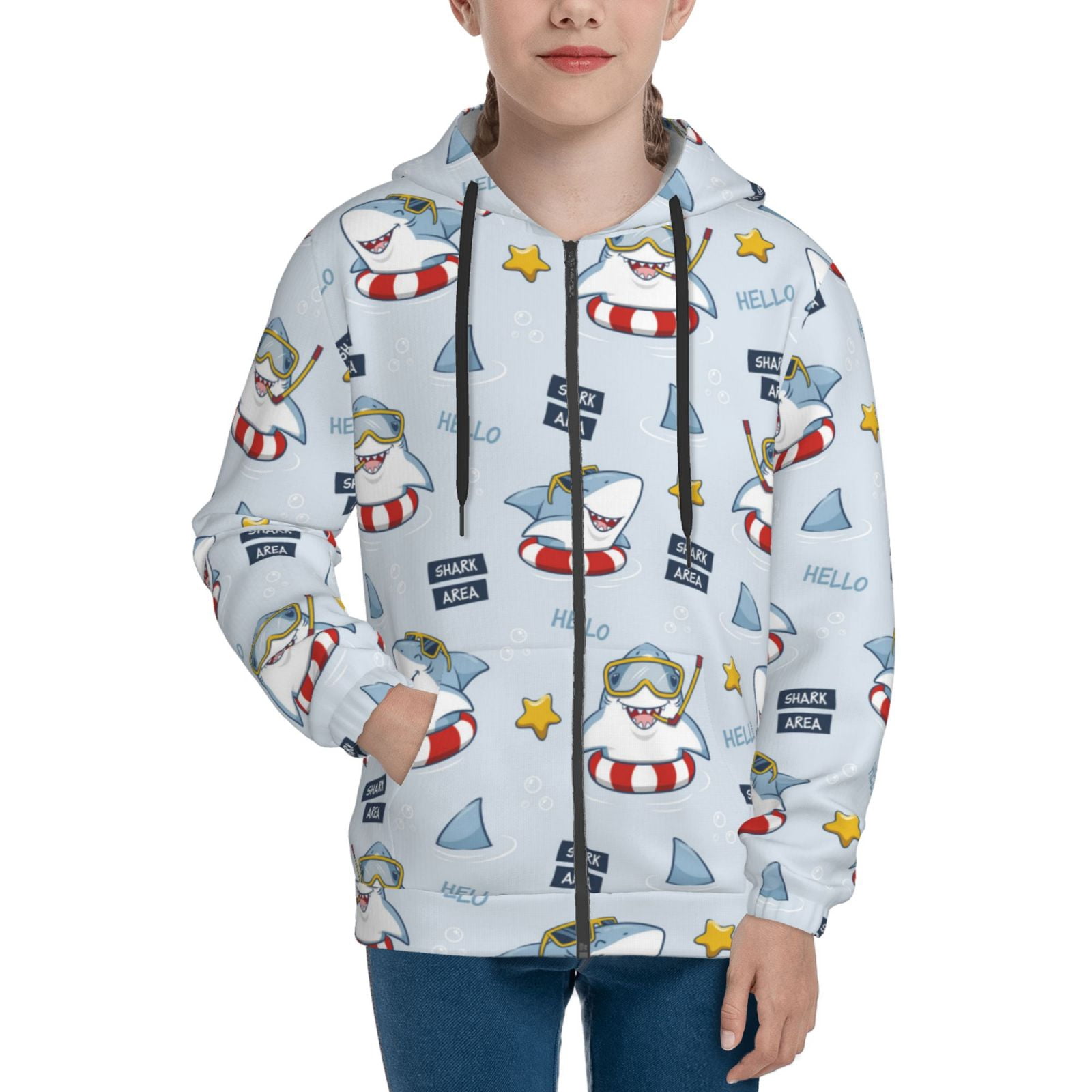 Hoodies for Teen Girls Boys, Swimming shark Long Sleeve Youth Kids ...