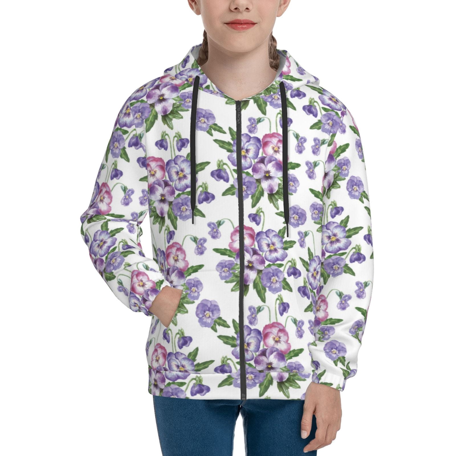 Hoodies for Teen Girls Boys - Violets Flowers Purple Pink Warm Boys ...