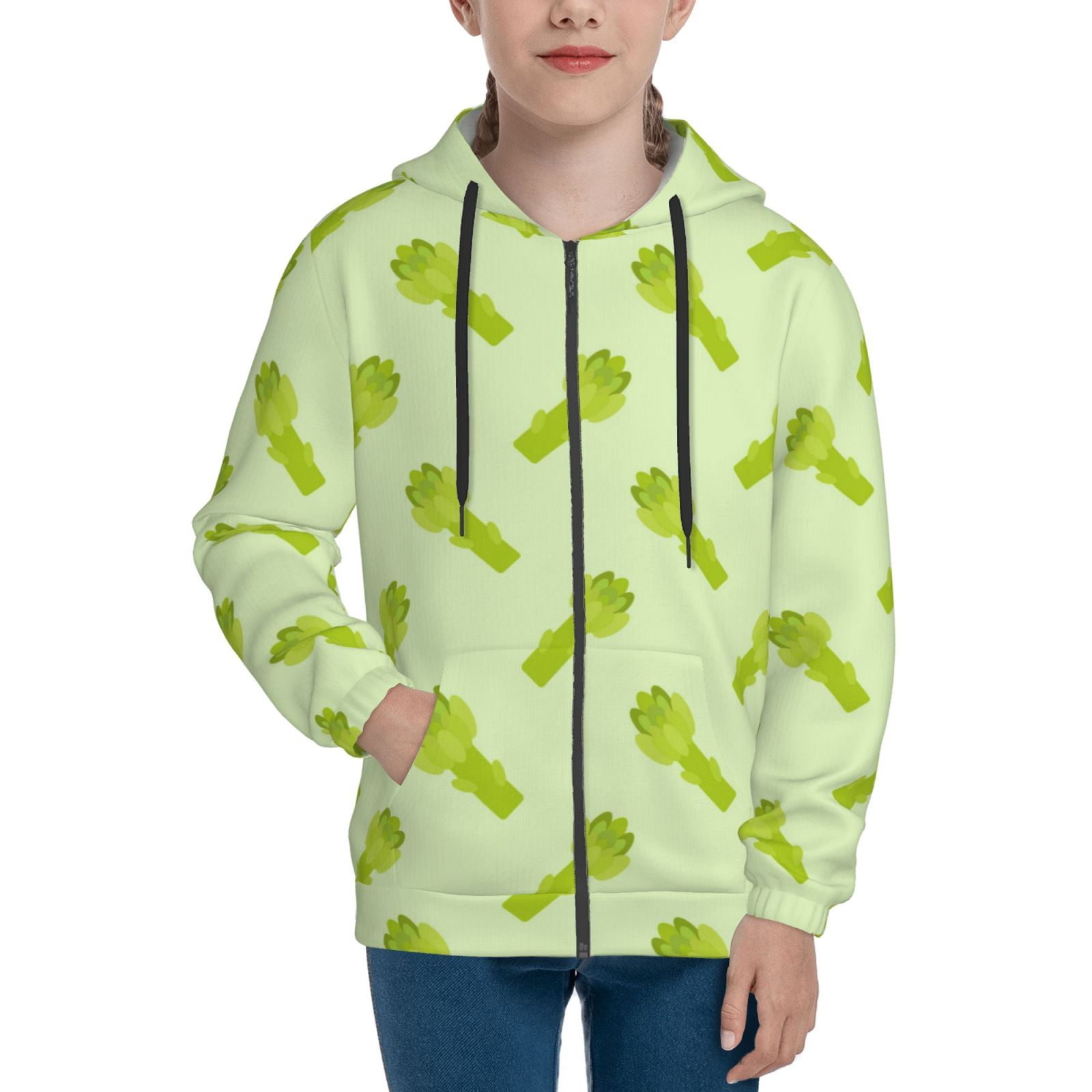 Hoodies for Teen Girls Boys, green Asparagus print Long Sleeve Youth ...