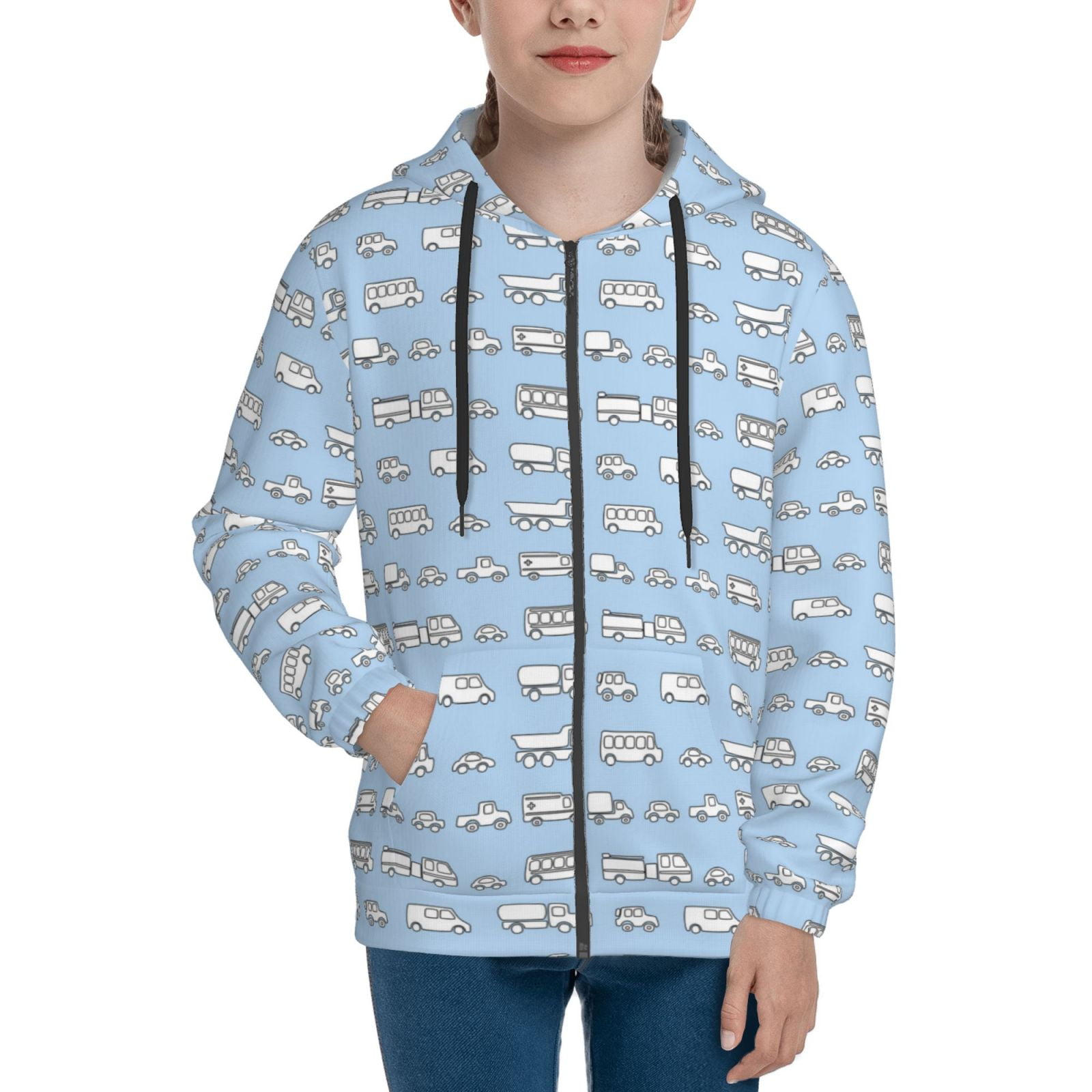 Hoodies for Teen Girls Boys - hand drawn cartoon car Warm Boys' Fashion Zip Up Hoodies ...