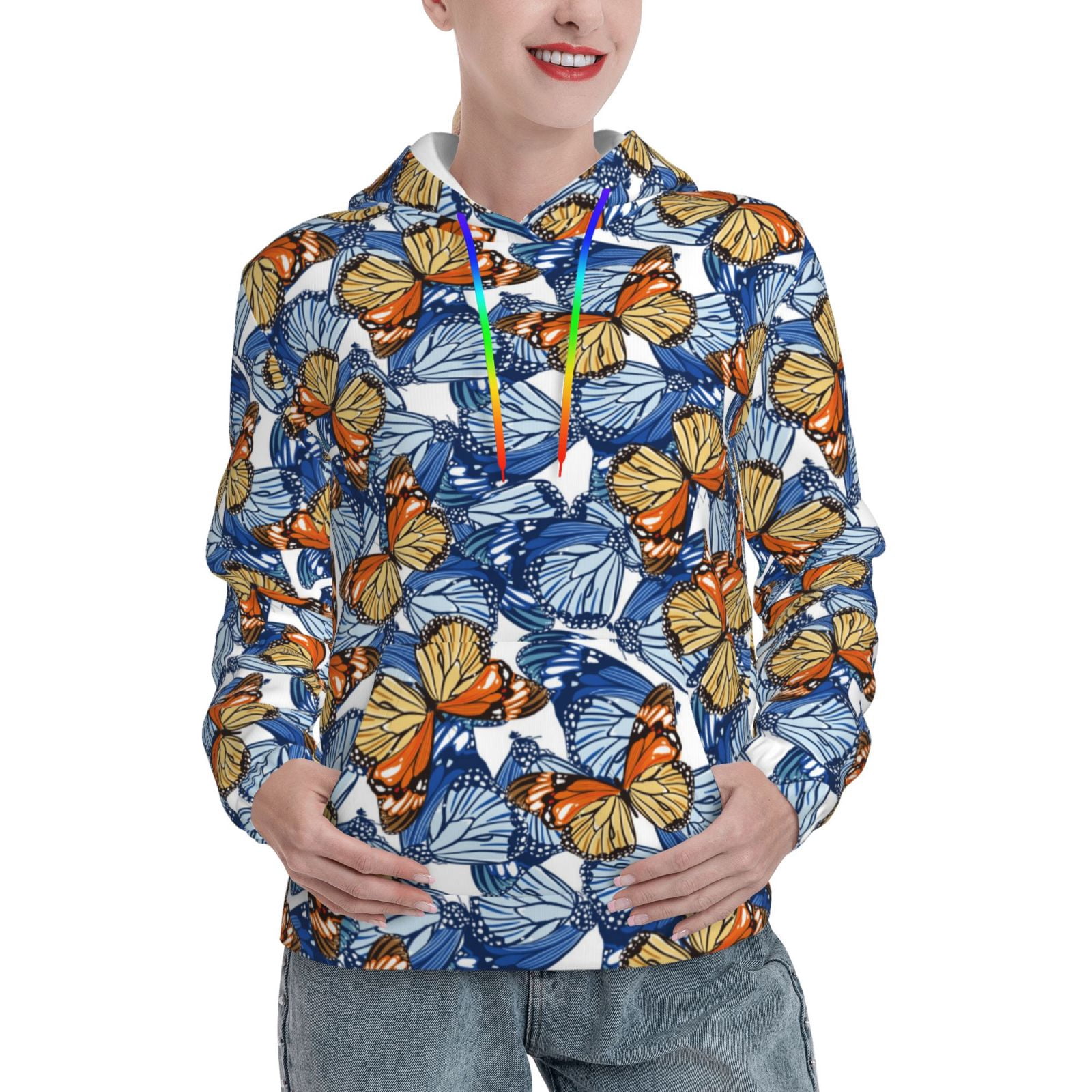 Hoodies for Women - Colorful Butterfly1 Comfrt Colour Drawstring Women ...