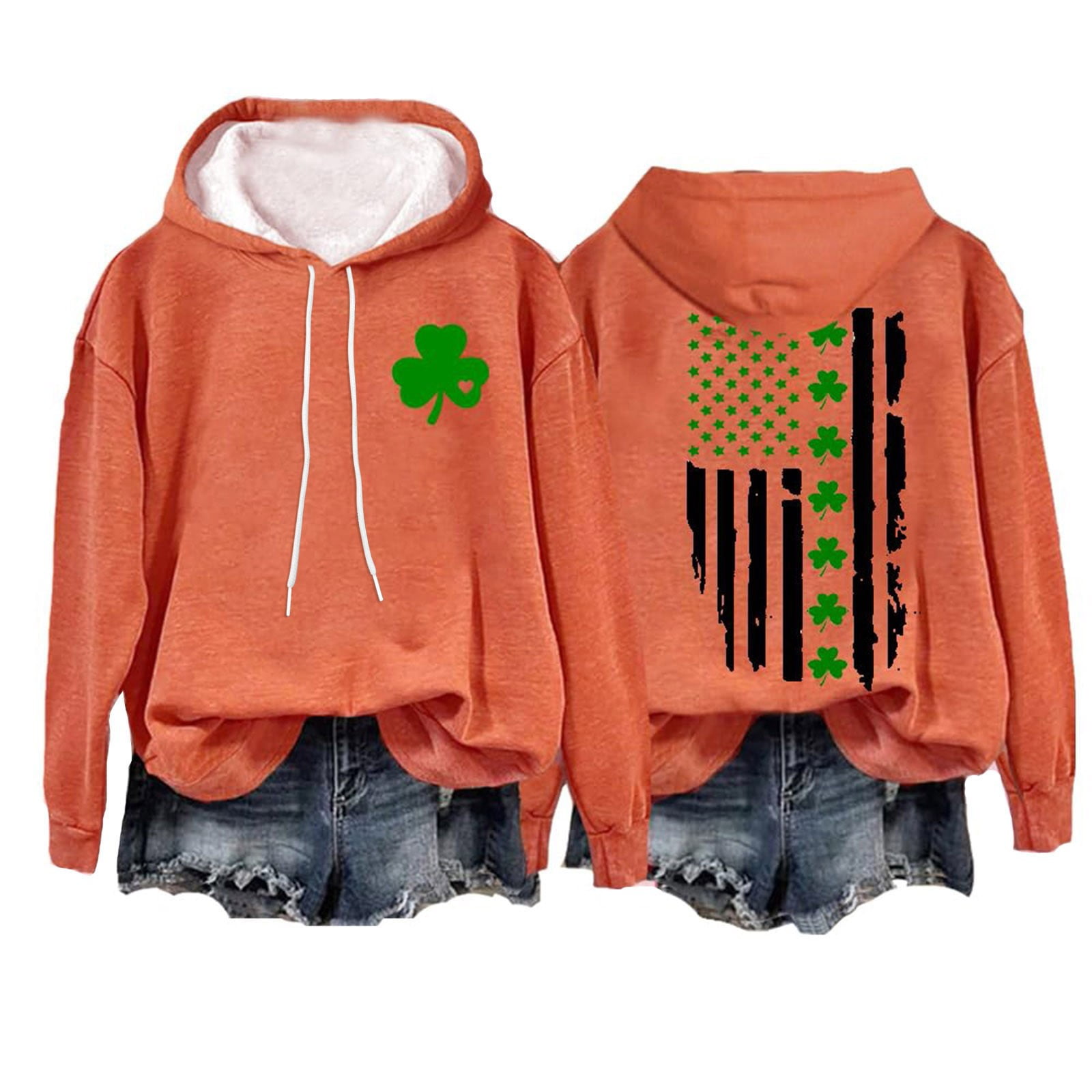 Hoodies for Women Cozy Pullover Blouse Funny Lucky Clover Tops Long ...