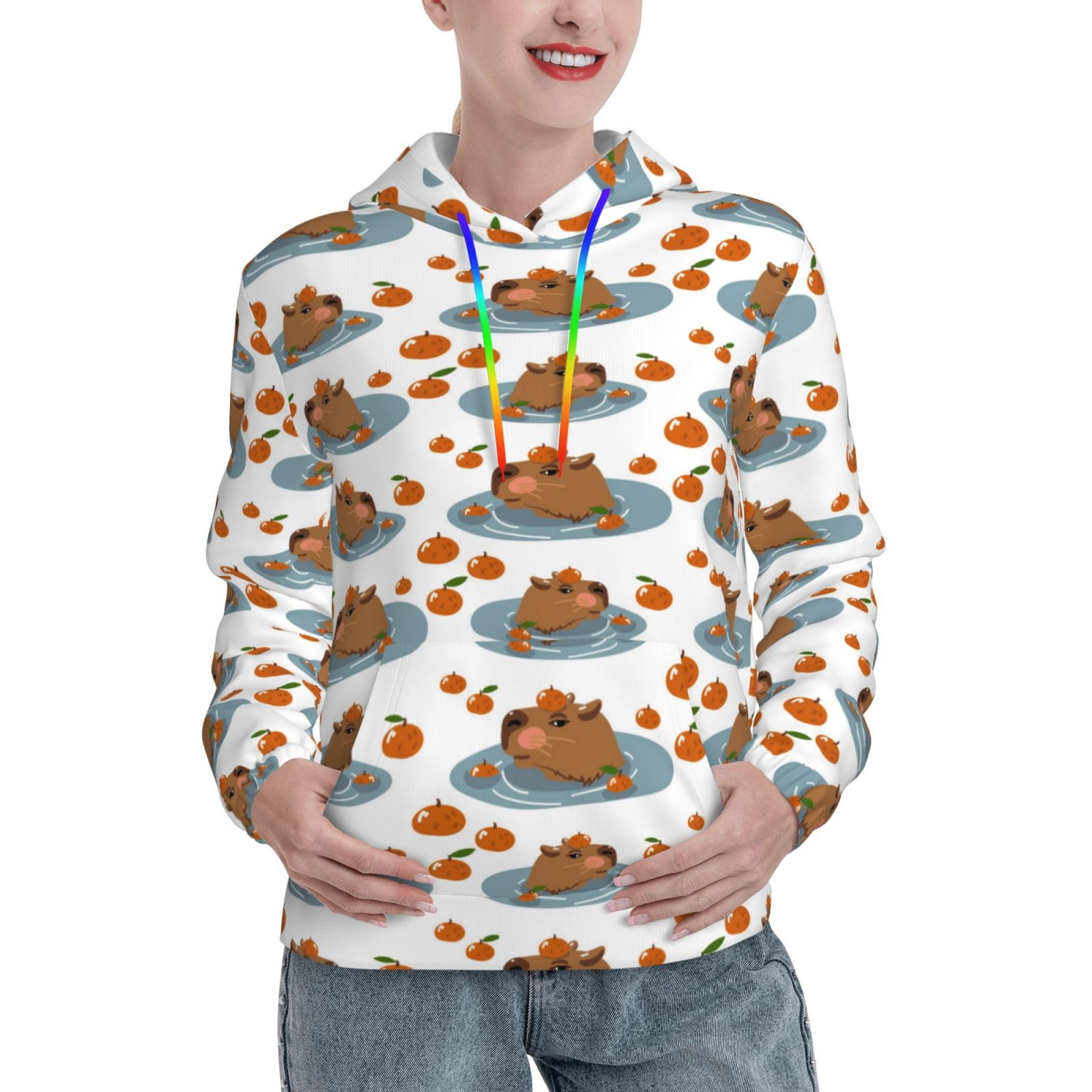 Hoodies for Women - Cute Capybaras Orange Comfrt Women'S Fashion ...