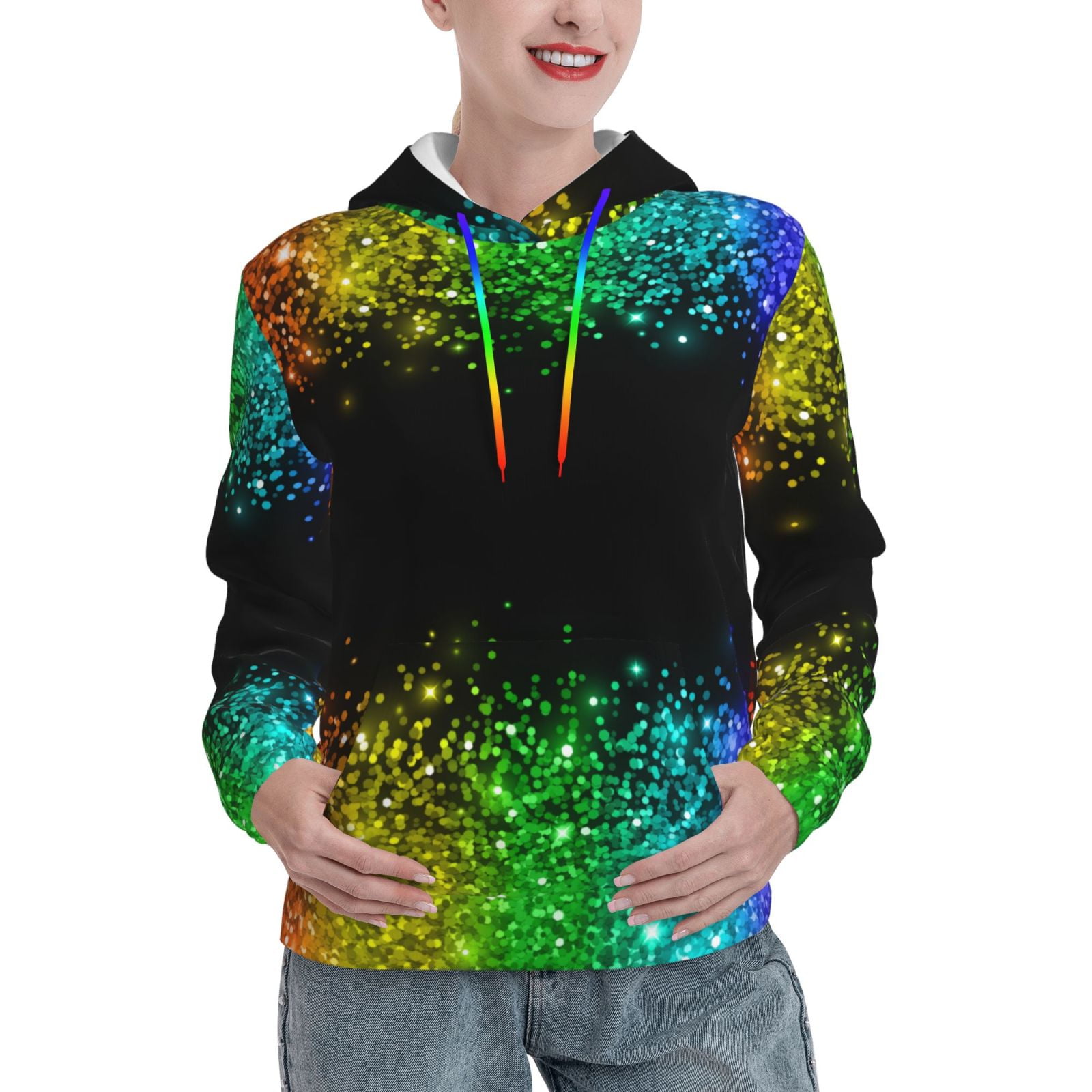Hoodies for Women - Multicolor Glitter Border Comfrt Colour Drawstring ...