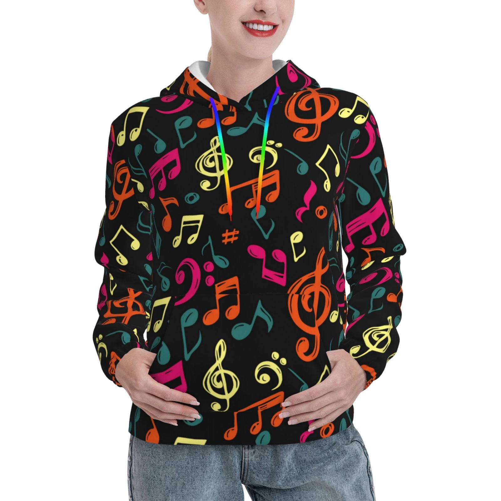 Hoodies for Women - Music Notes Comfrt Colour Drawstring Women'S ...
