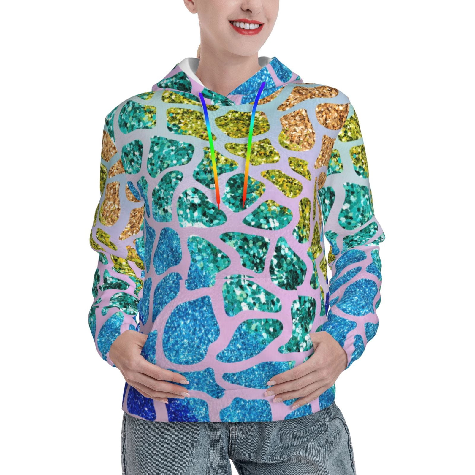 Hoodies for Women - Rainbow Glitter Comfrt Colour Drawstring Women'S ...