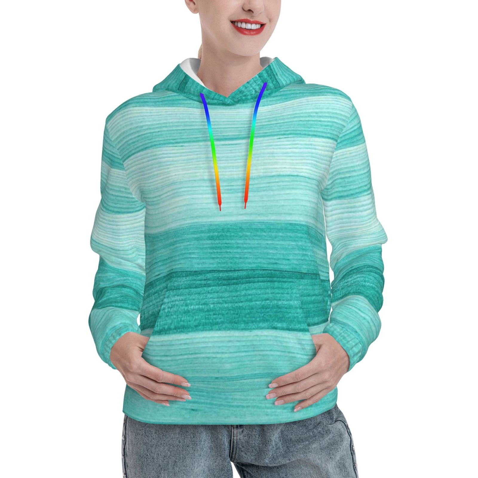 Hoodies for Women - Teal Turquoise Comfrt Colour Drawstring Women'S ...