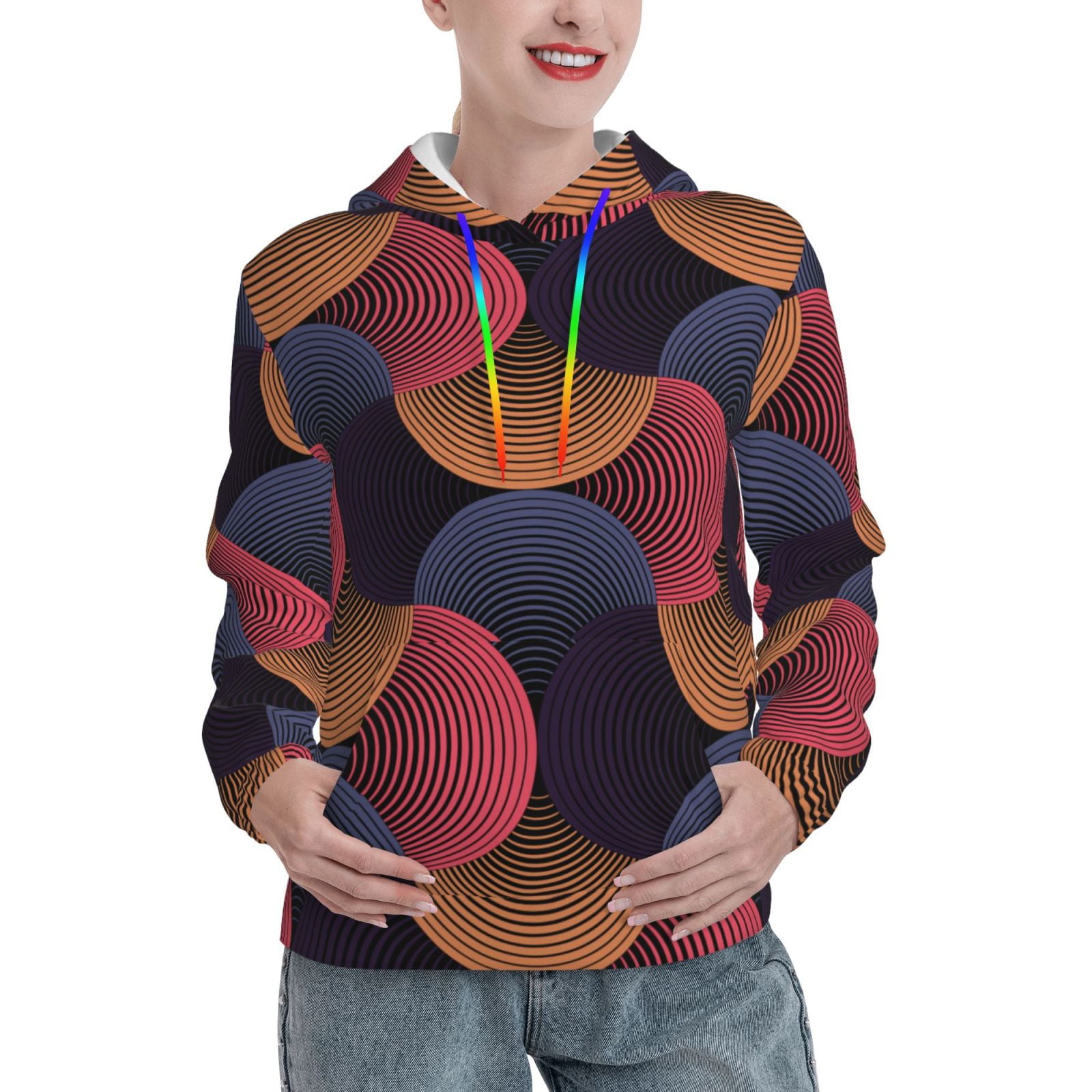 Hoodies for Women - circular stripes Comfrt Colour Drawstring Women'S ...