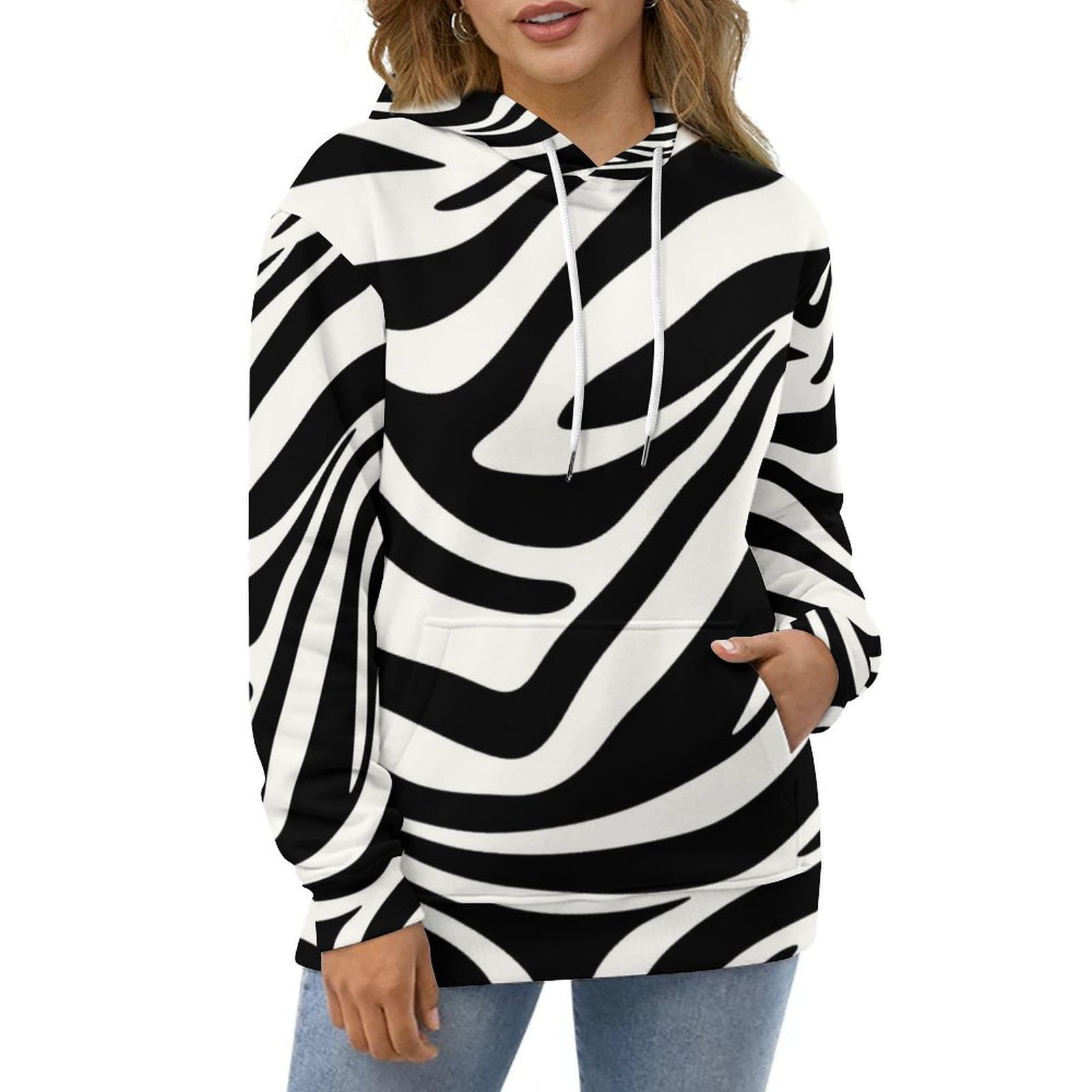 Hoodies Zebra Print Pattern Long Sleeve Casual Hoodie Winter Oversized ...