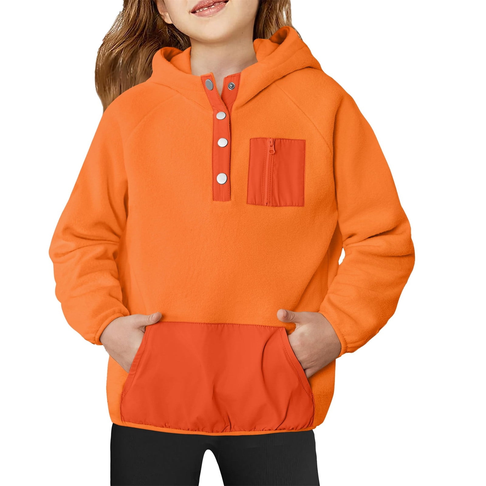 Hoodies for Girls Half Zipper Tops with Pocket Kids Solid Pullover ...