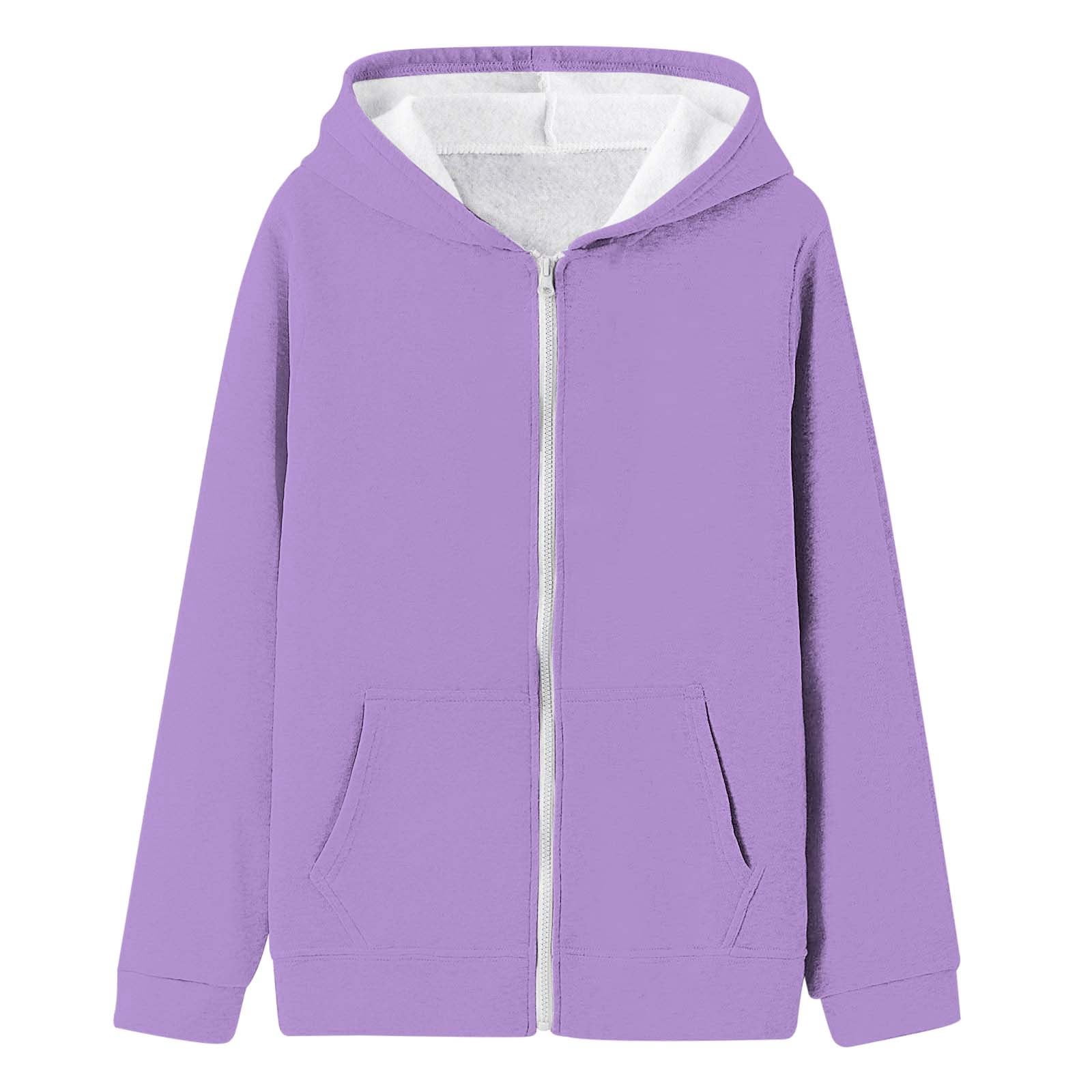 Hoodies for Girls Kids Purple Full Zipper Hoodie Casual Long Sleeve ...