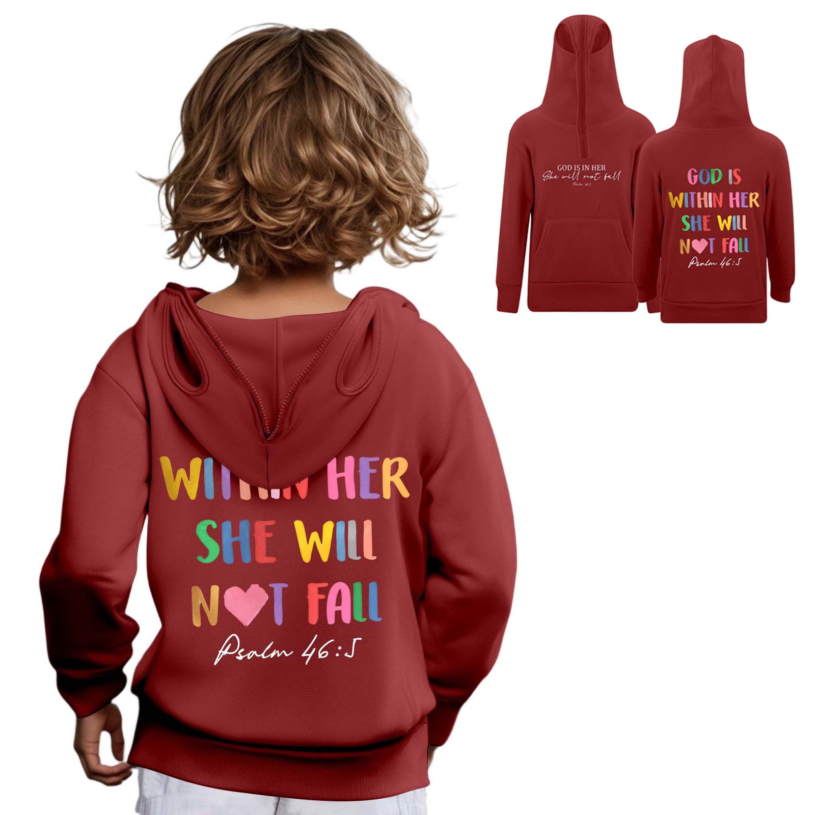 Hoodies for Girls Mask Letter Print Red Half Zipper Hooded Casual Long ...