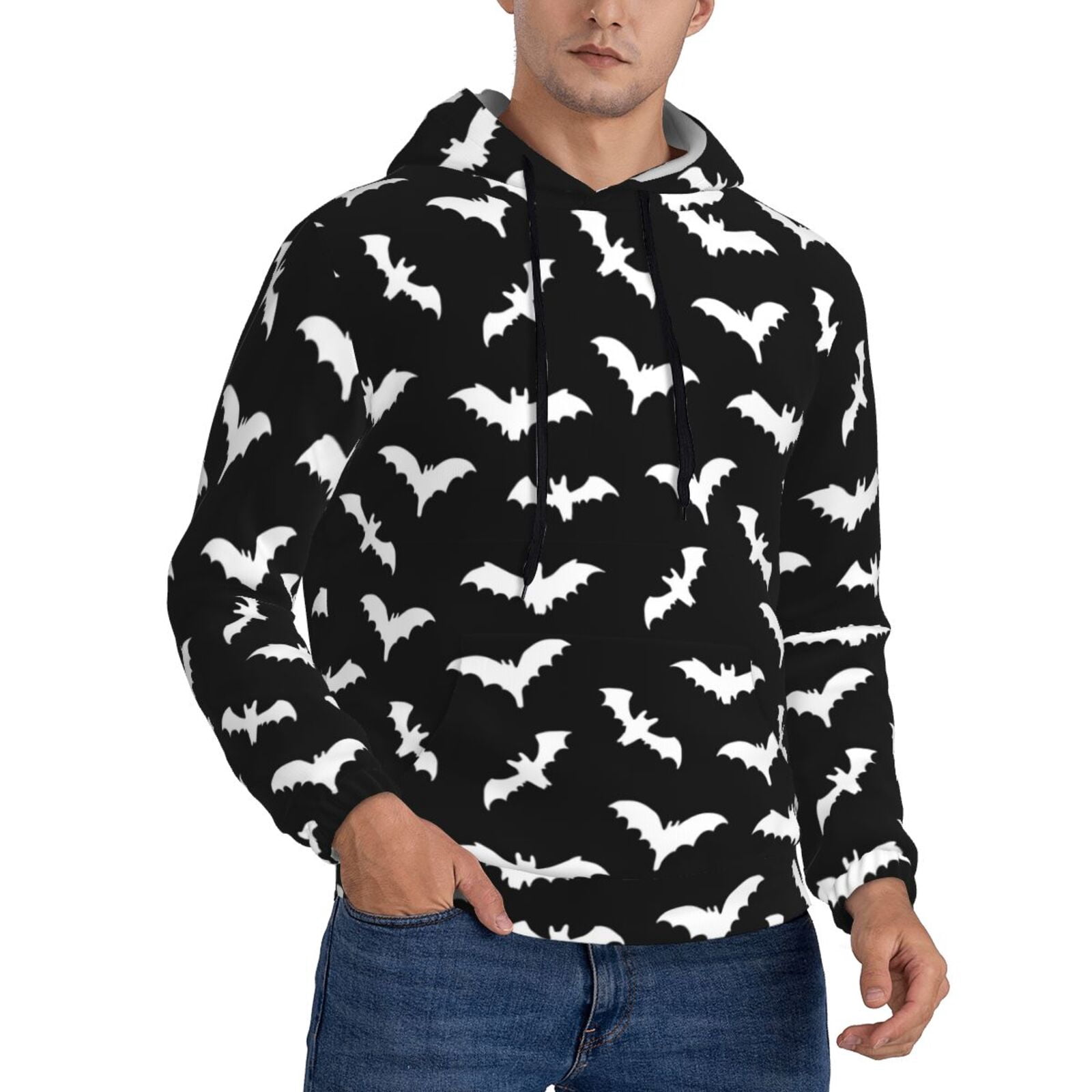 Hoodies for Men Bat halloween doodle cool black Long Sleeve Casual ...
