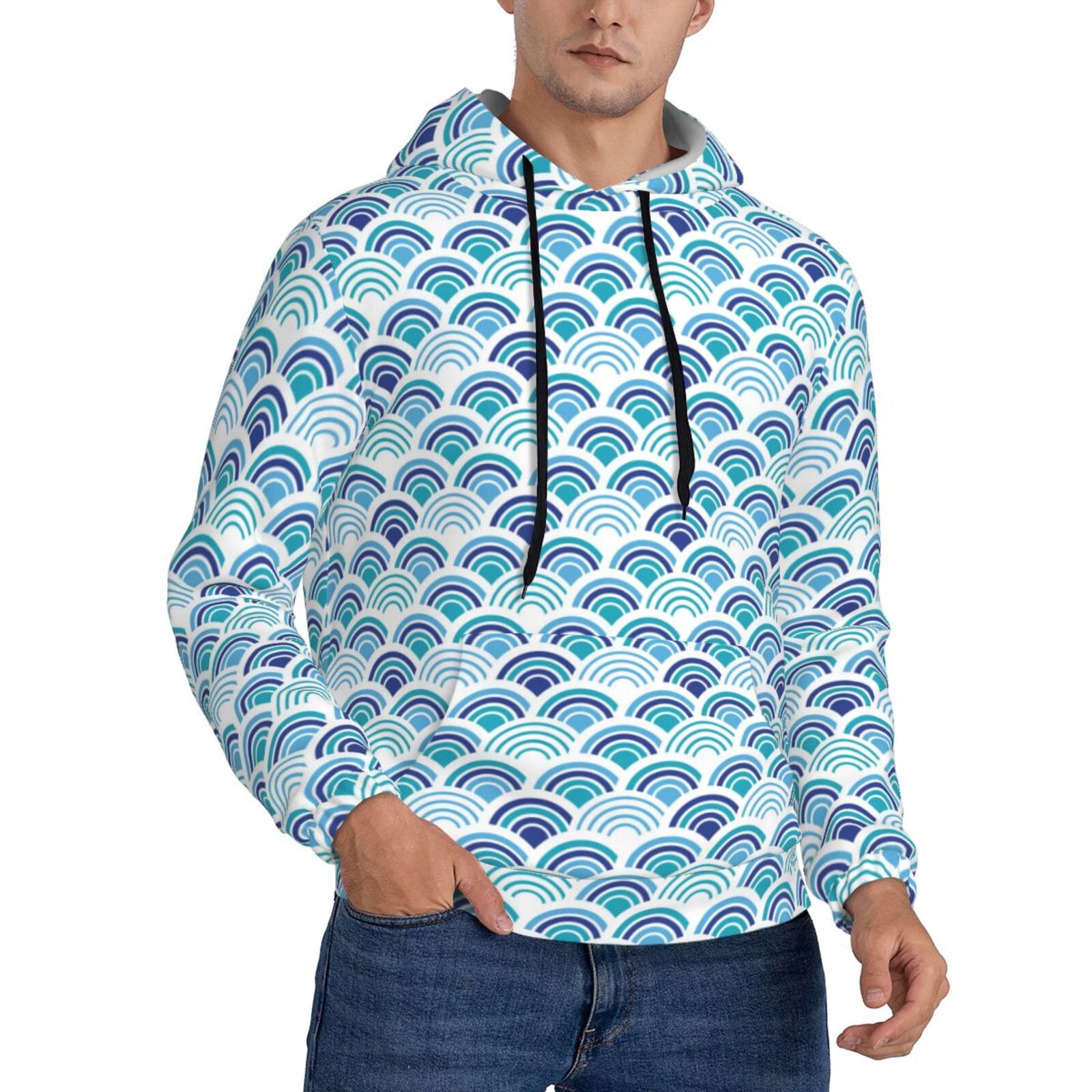 Hoodies for Men Blue fish scale texture Long Sleeve Casual Sweatshirt ...