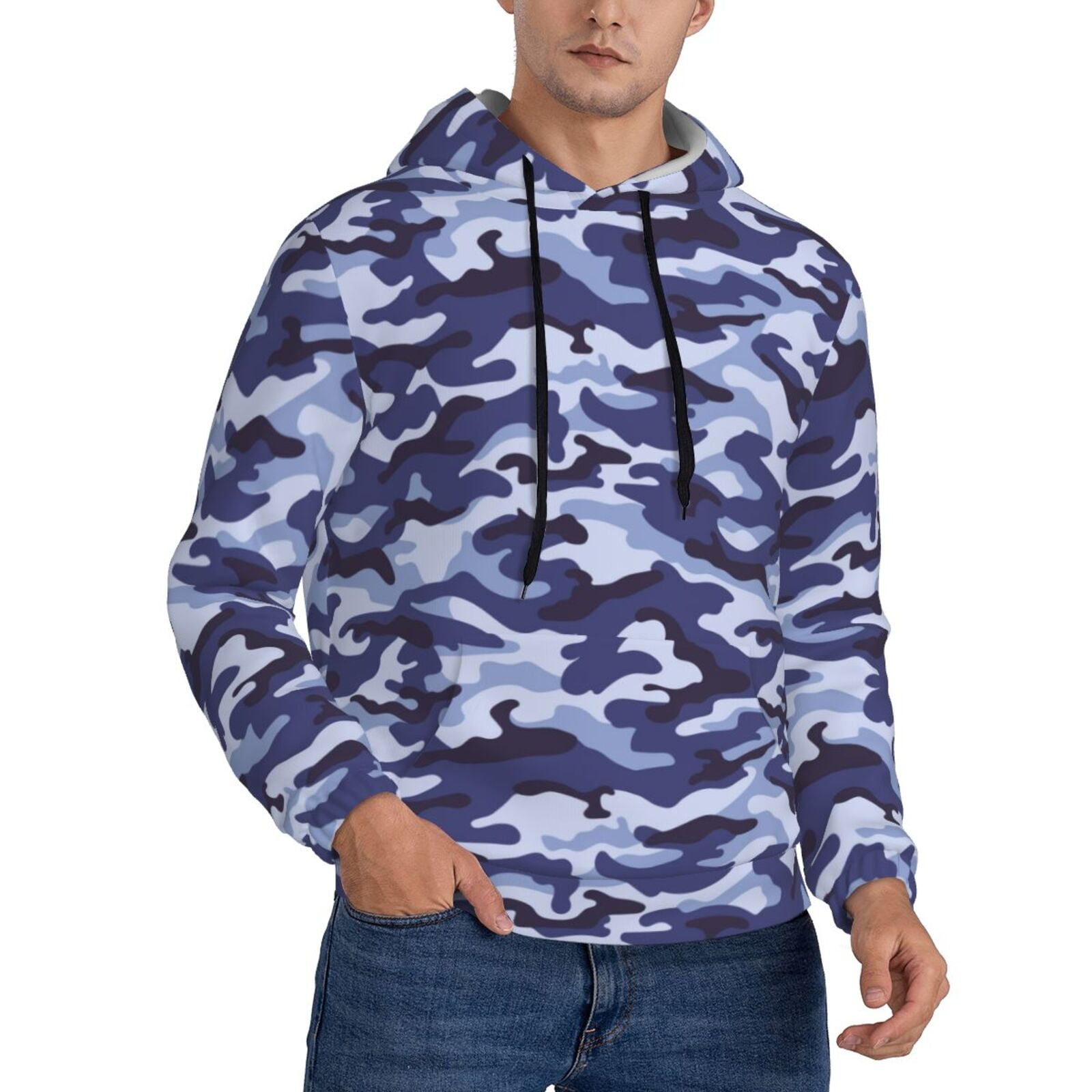 Hoodies for Men Camouflage Blue Long Sleeve Casual Sweatshirt with ...
